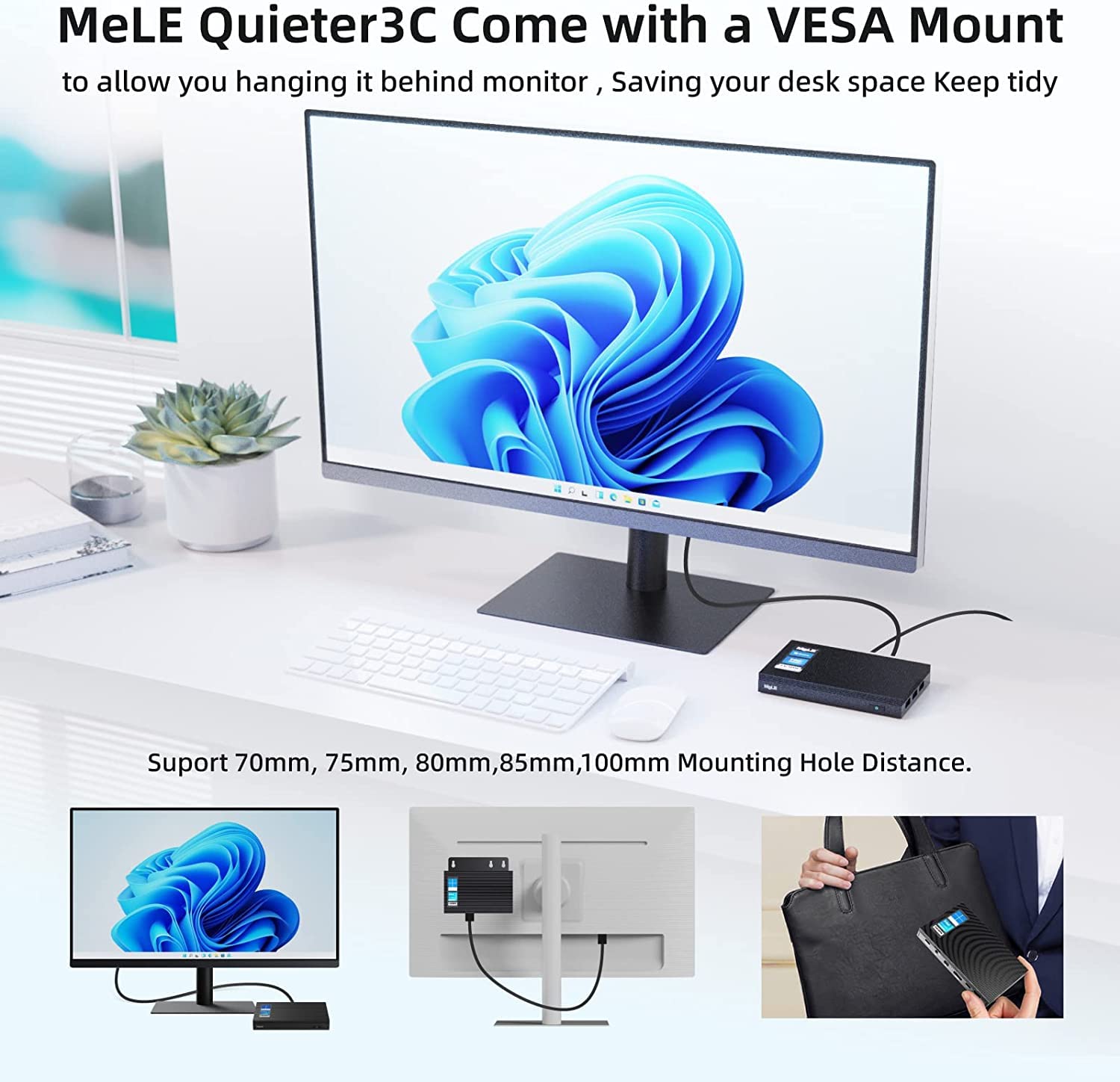 MeLE Mini PC, Quieter3C Fanless Mini Computer N5105 16GB 512GB Windows 11 Pro USB-C 4K Triple Display WiFi 6 BT5.2 Gigabit Ethernet Micro PC Support M.2 SSD on Business Industrial IoT Office Home