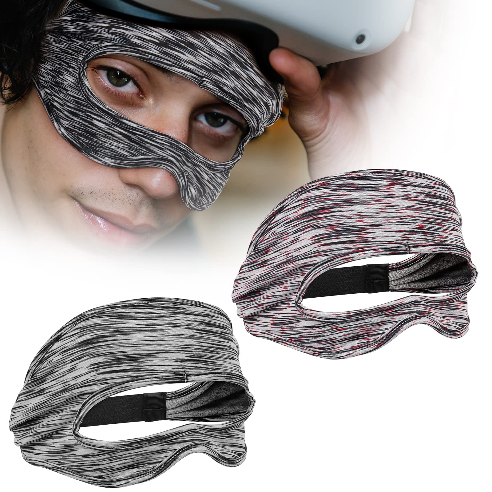 Mopoin 2PCS VR Eye Mask Cover, Adjustable Breathable Elastic Sweat Band Home VR Headsets Padding for Use VR Oculus Quest 2 Workouts Face Accessories