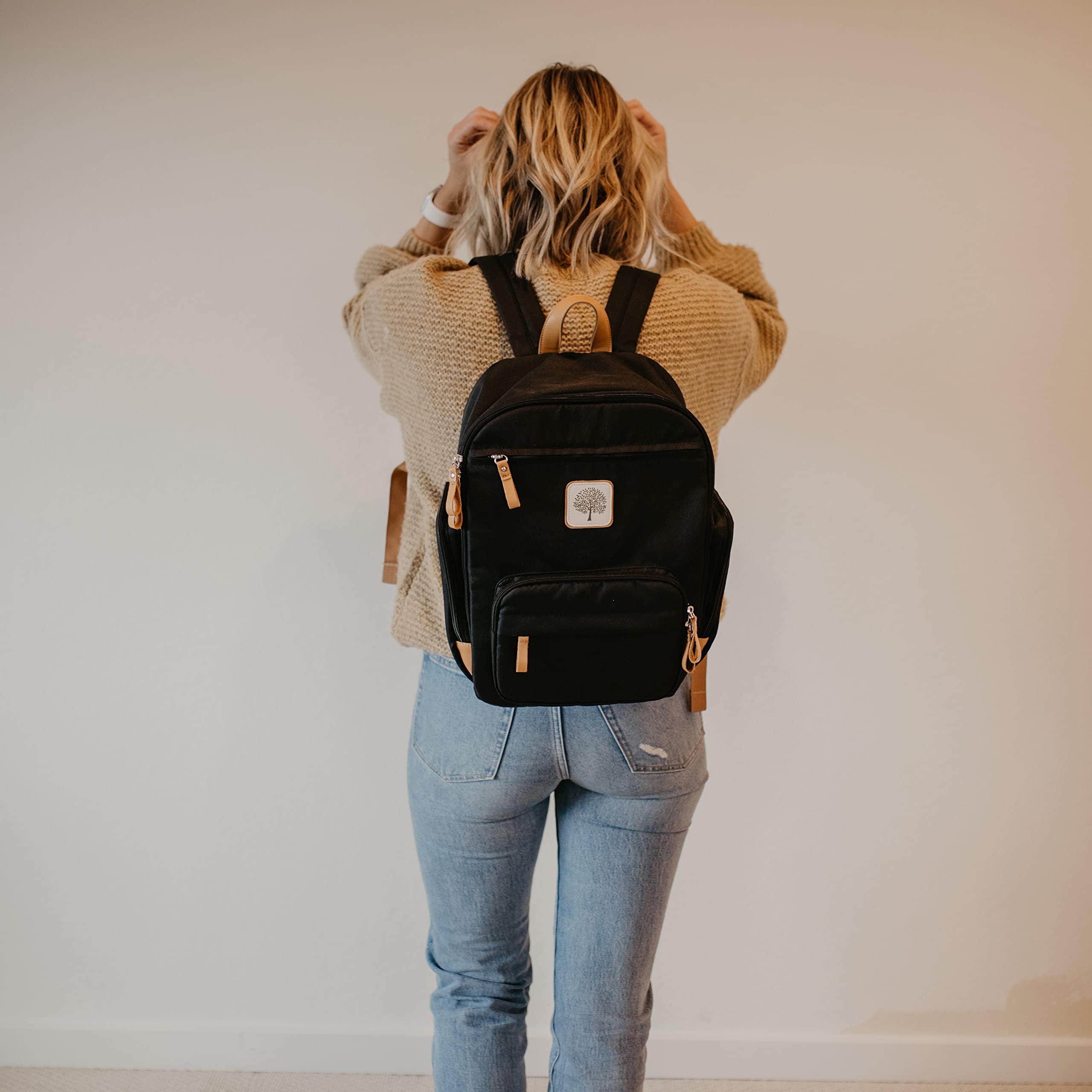Parker Baby Diaper Backpack - Full Zip Diaper Bag with Insulated Pockets - Black