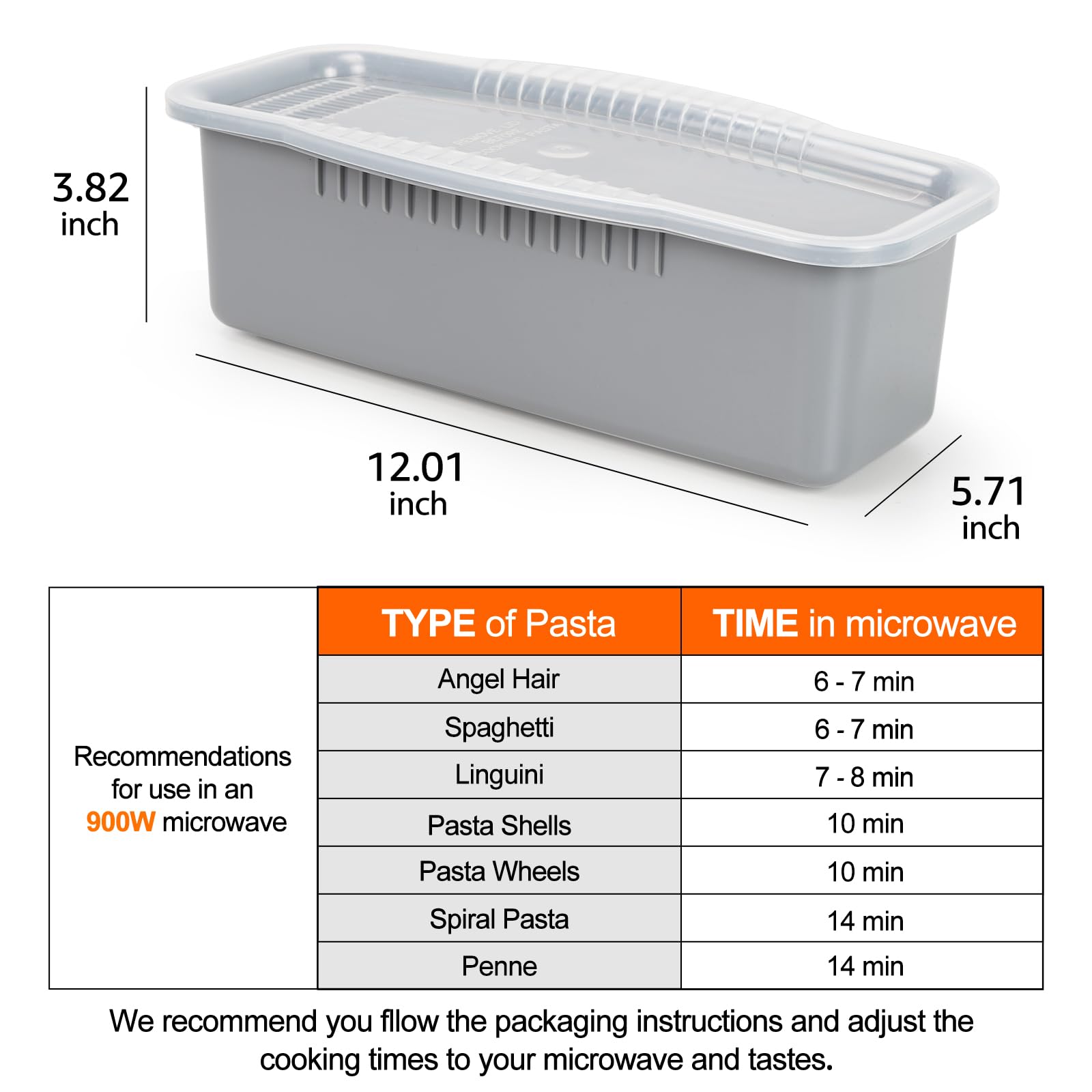 Microwave Pasta Cooker with Strainer Lid- Quick and Easy Cooks 4 Servings Spaghetti Cooker- No Sticking or Waiting For Boil- Perfect Make Pasta Every Time- For Dorm, Kitchen or Office