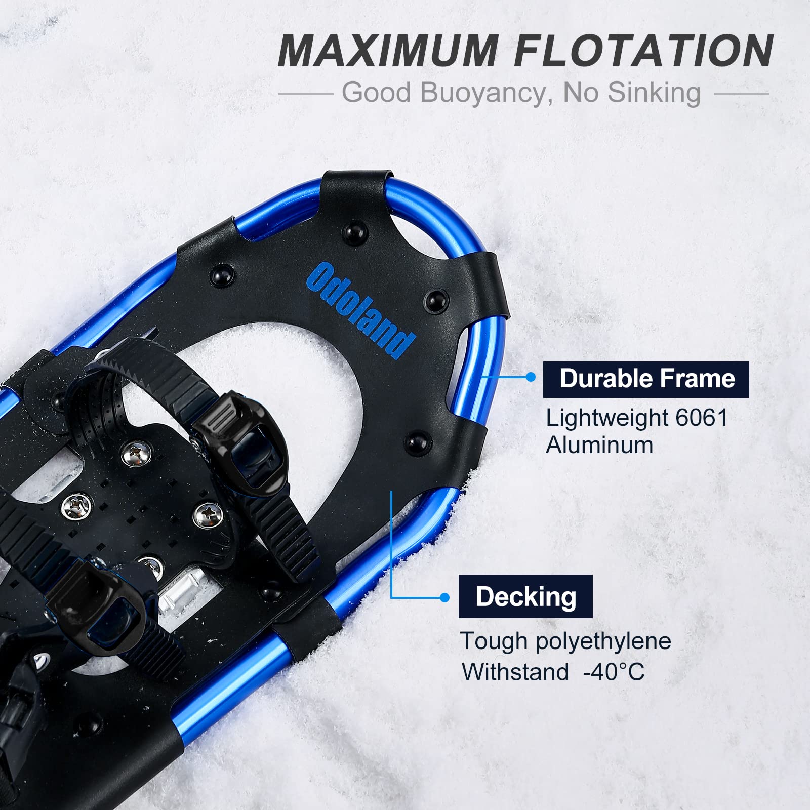 Odoland Bundle - 2 Items 4-in-1 Snowshoes with Trekking Poles, Blue, S and Snow Ski Goggles S2 Double Lens, White Frame Blue Lens VLT 13%