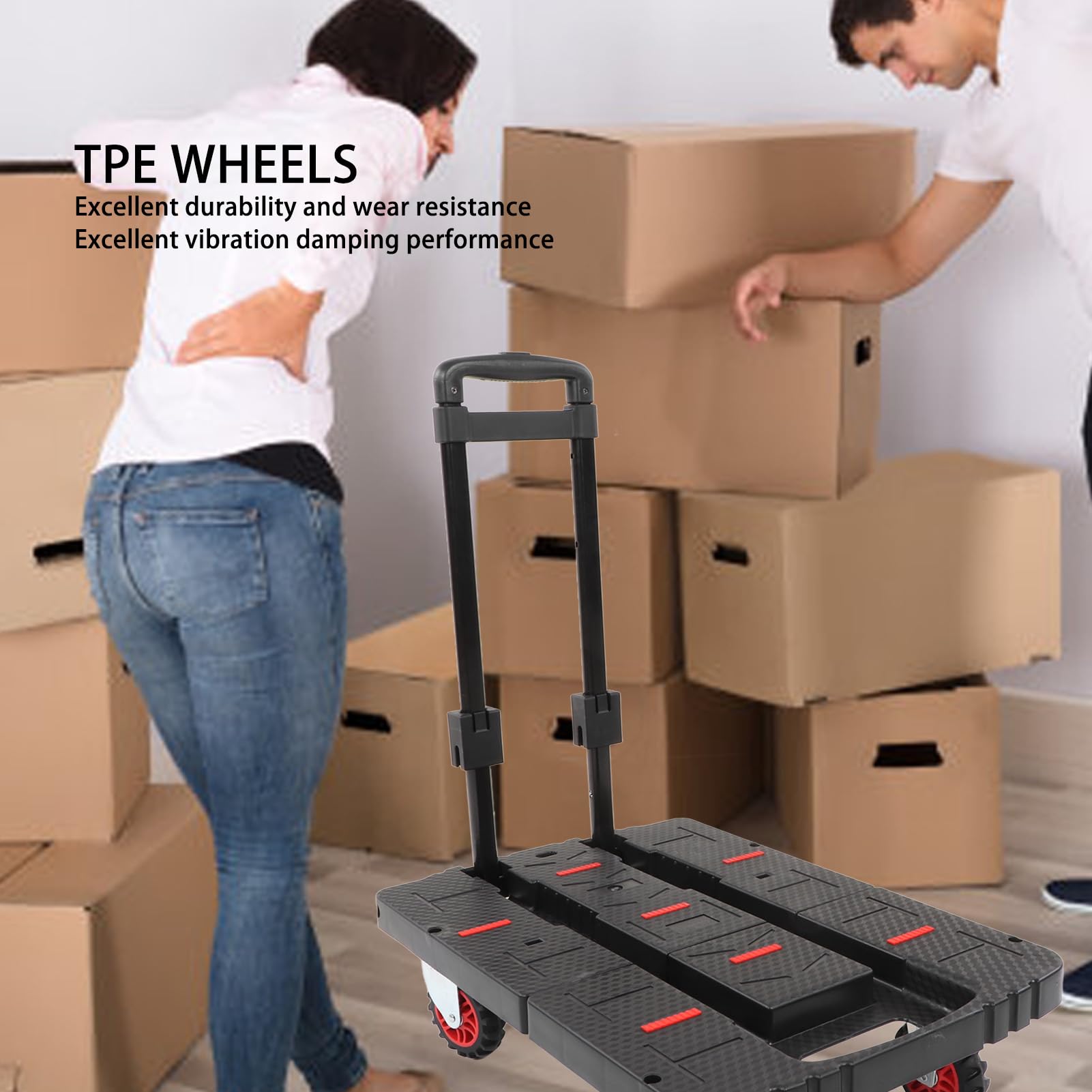 Portable Dolly Cart with Rubber Wheels, Retractable Handle, 264lbs Capacity for Transportation Luggage Mobile Travel Office Use