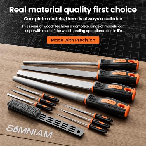 Simniam 18Pcs Professional Files Set, Premium T12 Metal Files with Suitcase, Flat/Triangle/Half-Round/Round Large Files & 12x Needle Files&Cleaning Brush, Perfect for Wood, Metal&DIY Project