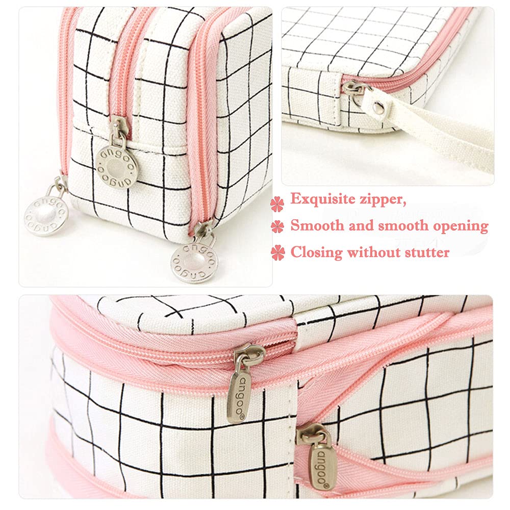 LZ Large Pen Case Large Capacity Pen Case Large Capacity Stationery Box Marker Pen Case Fashion Storage Bag Student School Office (Turquoise lattice)