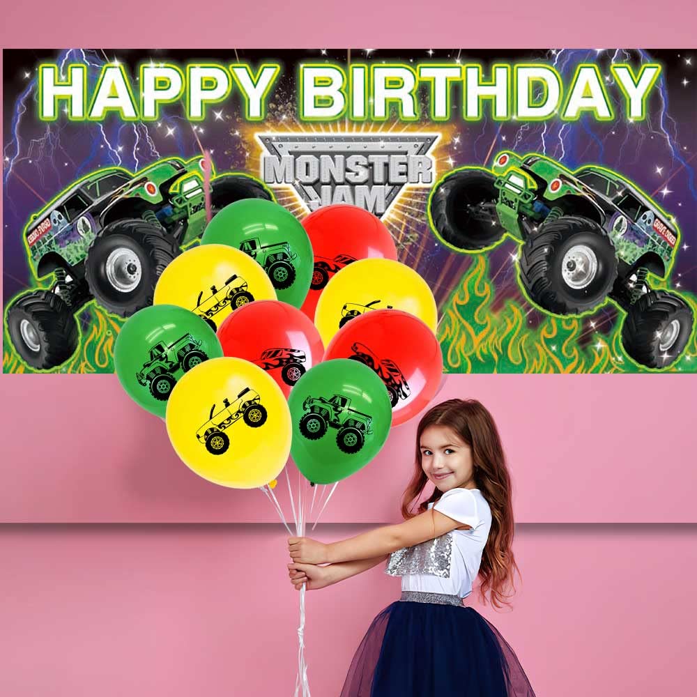 Monster Jam Party Supplies Birthday Decorations Truck Plates Balloons Banner Cake Toppers Set Decorations Decor