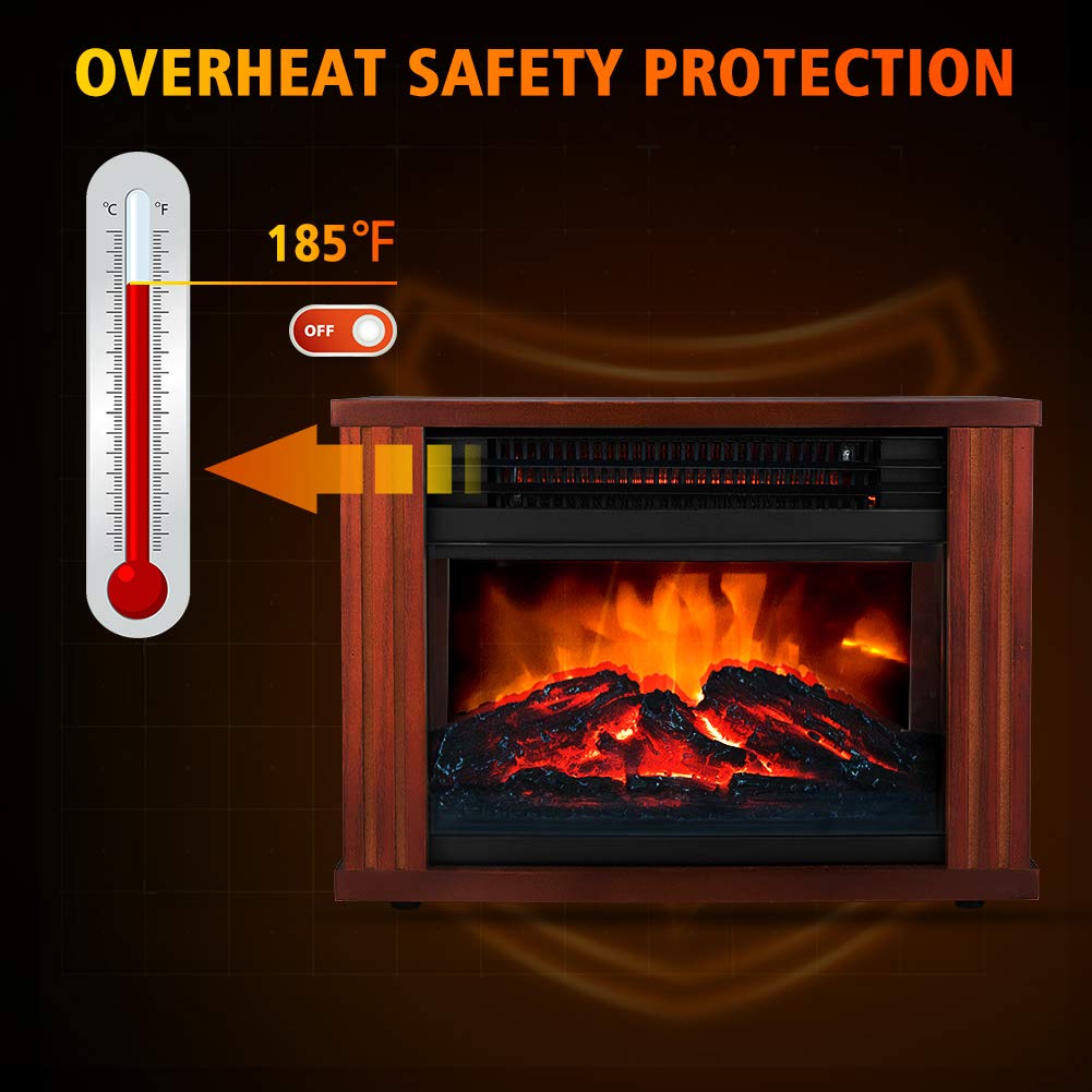 LifePlus Electric Fireplace Heater, Portable Wood Fireplace Stove with 3D Realistic Dancing Flame Effect, Tabletop Fireplace Space Heater Overheat Protection for Indoor Use Bedroom Office,1500W