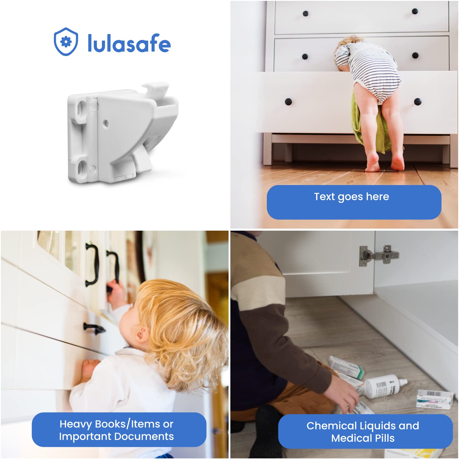 Lulasafe Magnetic Cabinet Locks β 10 Pack Baby Proof Cupboard Safety Latches β Adhesive, for Cabinets & Drawers - Easy Installation No Drilling or Tools Required