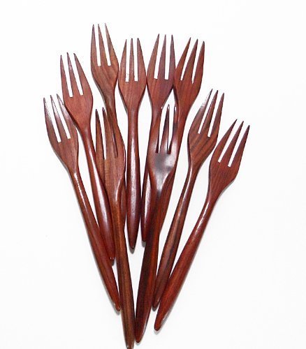 Lot of 10 Pcs. X 5" Wooden Small Forks Dessert Fork Handmade Rosewood
