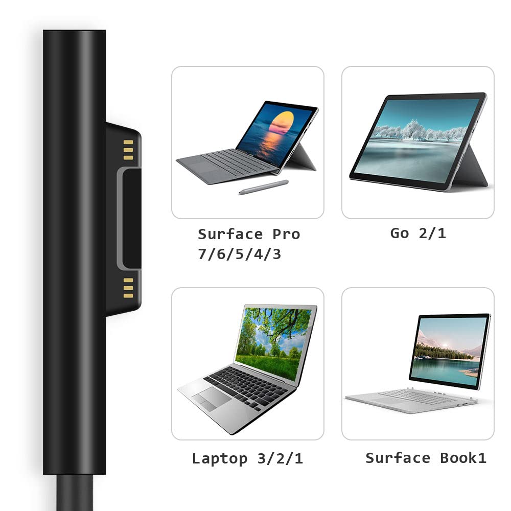 MQDITH Surface Connect to USB C Charging Cable Compatible with Microsoft Surface Pro 7/6/5/4/3, Surface Go 2/1, Surface Laptop 3/2/1, Surface Book1(Black, PVC)