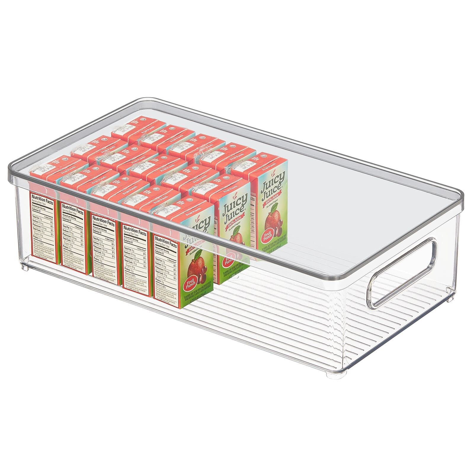 mDesign Plastic Stackable Kitchen Cabinet Storage Bin Box with Handles/Lid - Fridge, Cupboard, Countertop Food Storage for Snacks Stacking Organization, Ligne Collection, 8 Pack, Clear