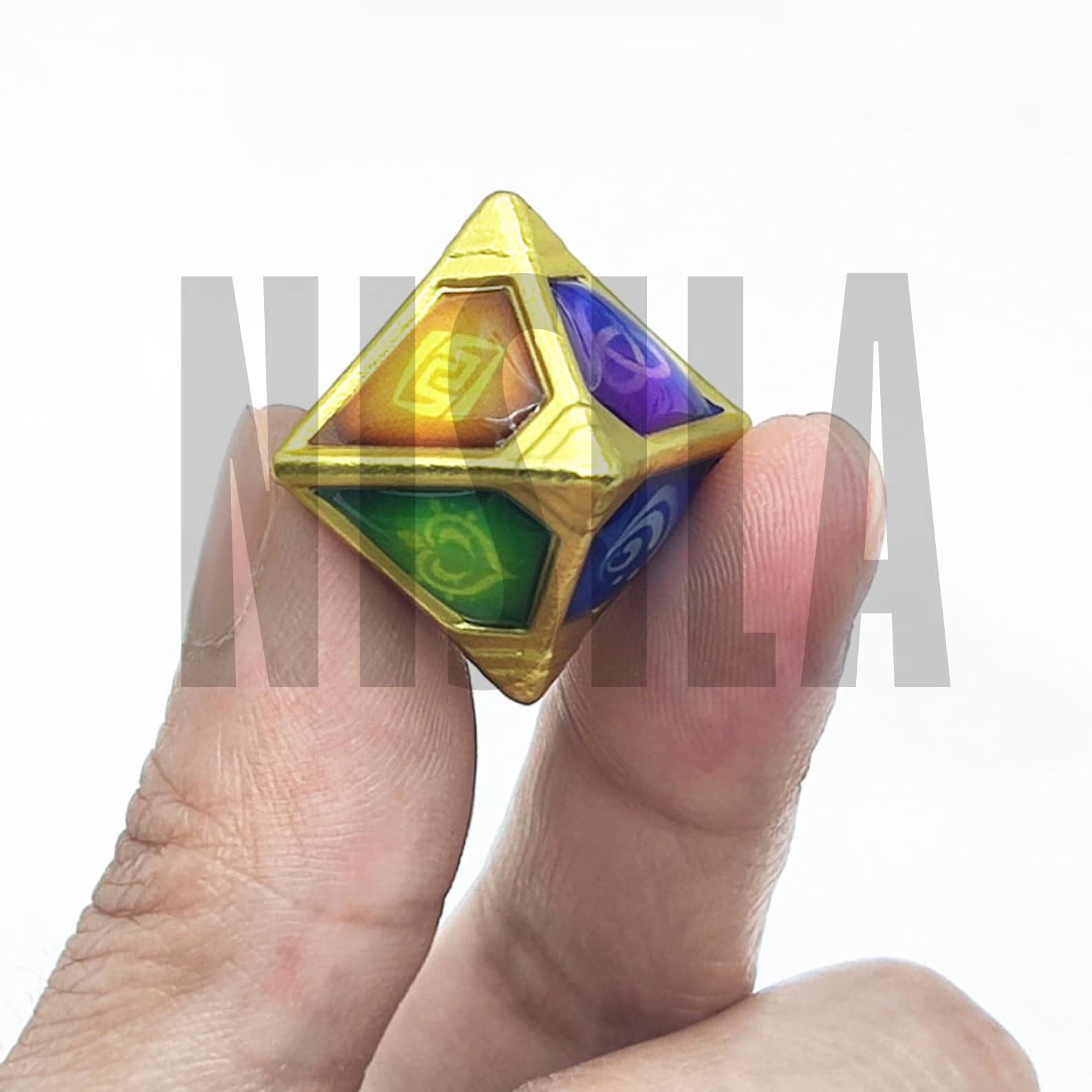 NISILA Genius Invokation Dice Set 8 with Dice Pouch for Genshin Impact TCG Playing Games, Element Polyhedral Metal Dice Set