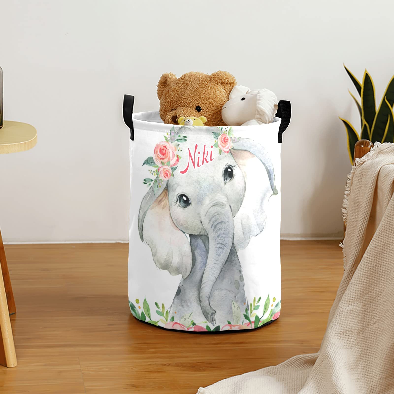 Pink Rainbow Unicorn Laundry Hamper Personalized with Name Canvas Waterproof Storage Bin with Handle for Kids Nursery Hamper Gift Baskets Home Organizer