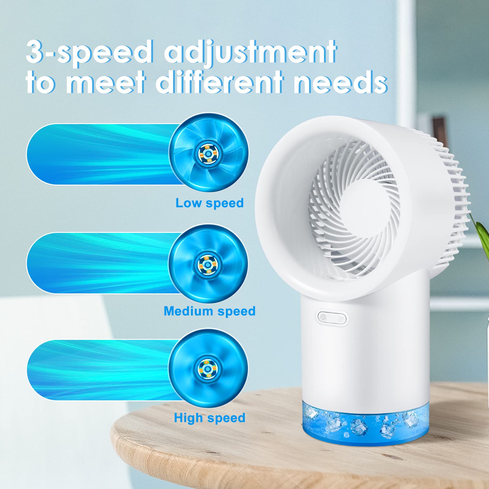 Mini Personal Air Cooler, Portable 3 Speed Evaporative Air-Cooler, Small Personal Air Conditioner with LED Light for Room, Bedroom, Office & Kitchen