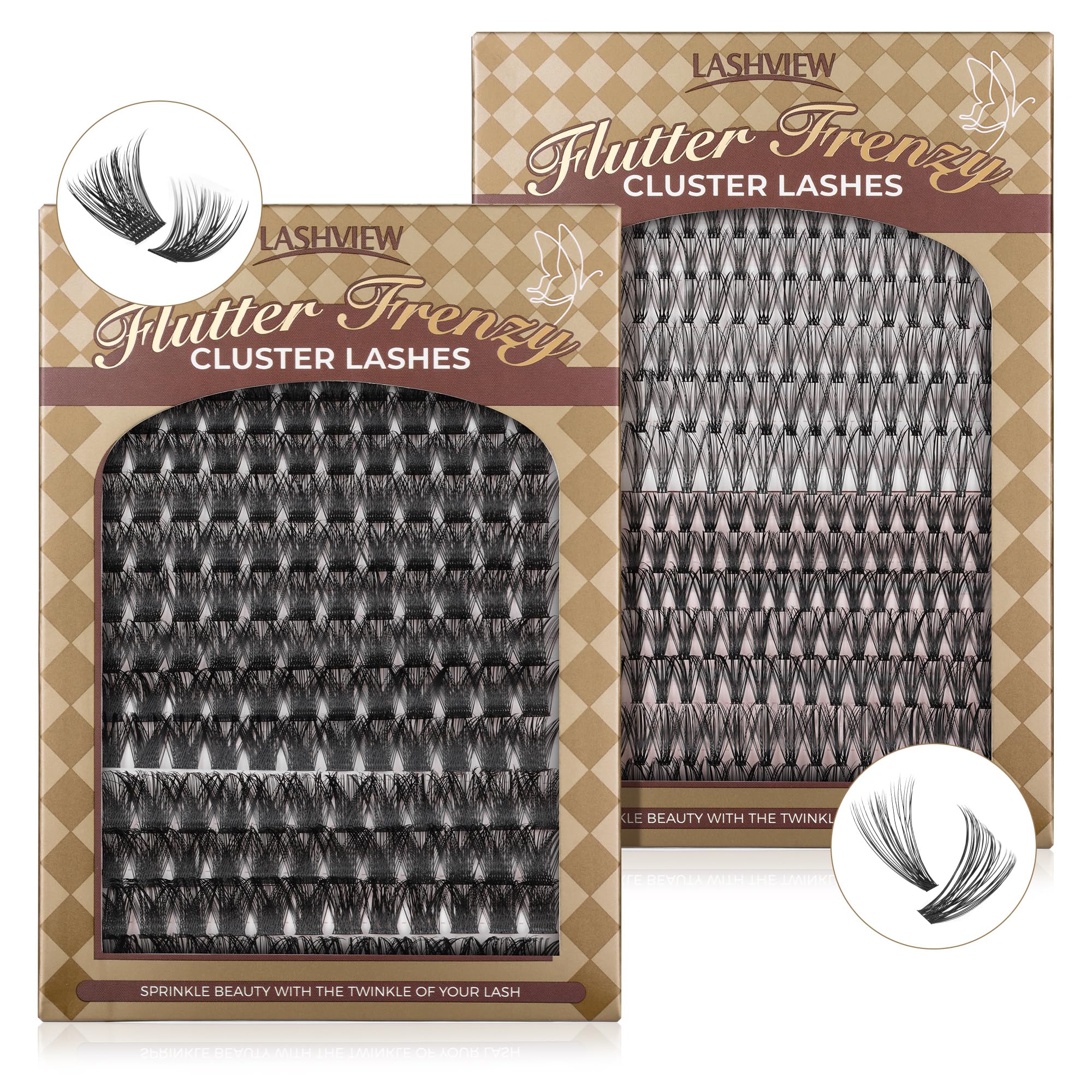 LASHVIEW Lash-Extension-Clusters 448pcs D Curl Lash Clusters Natural Look Cluster Lashes Extensions Super Thin Band & Soft Lashes Reusable 9-16mm MIX (56D+30D+40D)
