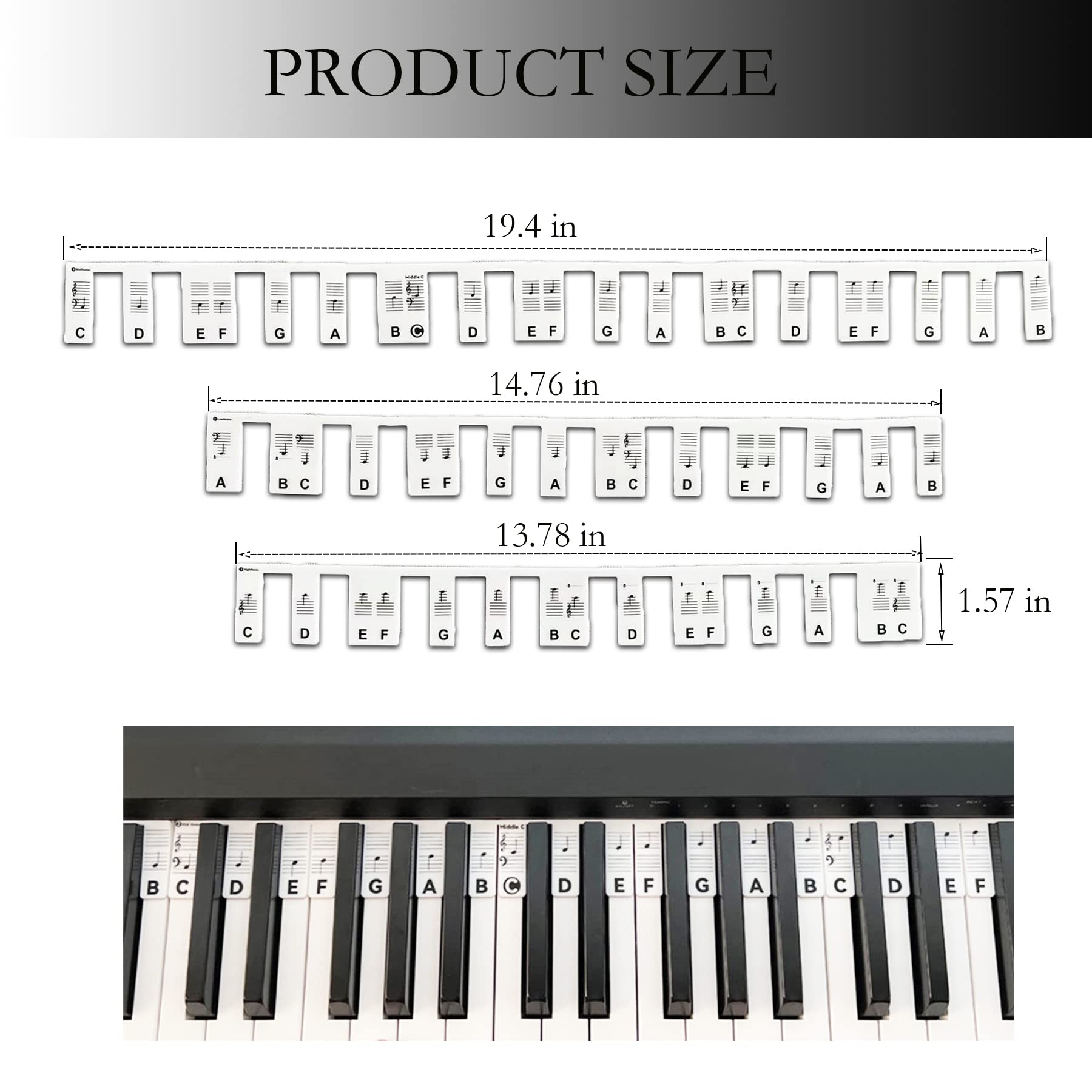 KYHSOM Piano Notes Guide for Beginner | Removable Piano Keyboard Note Labels for Standard Size 61/88 Key Pianos | Silicone Material | Say Goodbye to Traditional Piano Stickers (Black white)