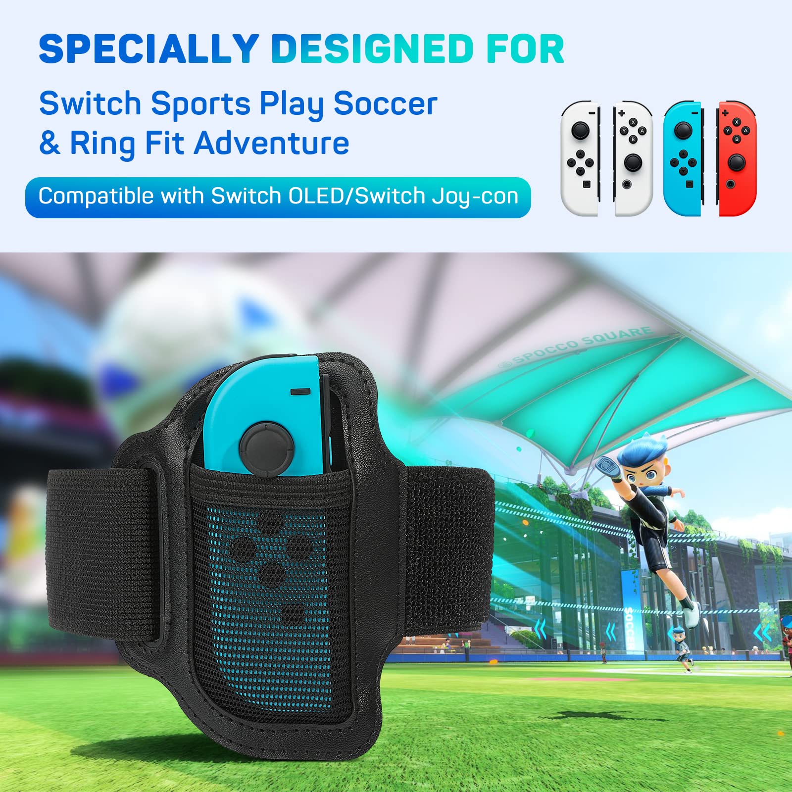 MoKo Switch Leg Strap for Nintendo Switch Sports/Ring Fit Adventure, Switch Sports Leg Straps Compatible with Switch OLED/Switch Joy-Con, Two Size Adjustable Elastic Straps for Adults and Kids, 2 Pack