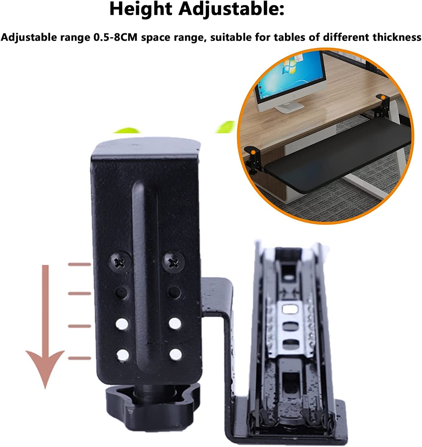 Keyboard Tray Stores Under Desk Sliding Keyboard Shelf Under Desk - Black Wooden Keyboard Tray for Home Office - Clamp-on - Sturdy and Easy to Install, Pull-Out Drawers Platforms