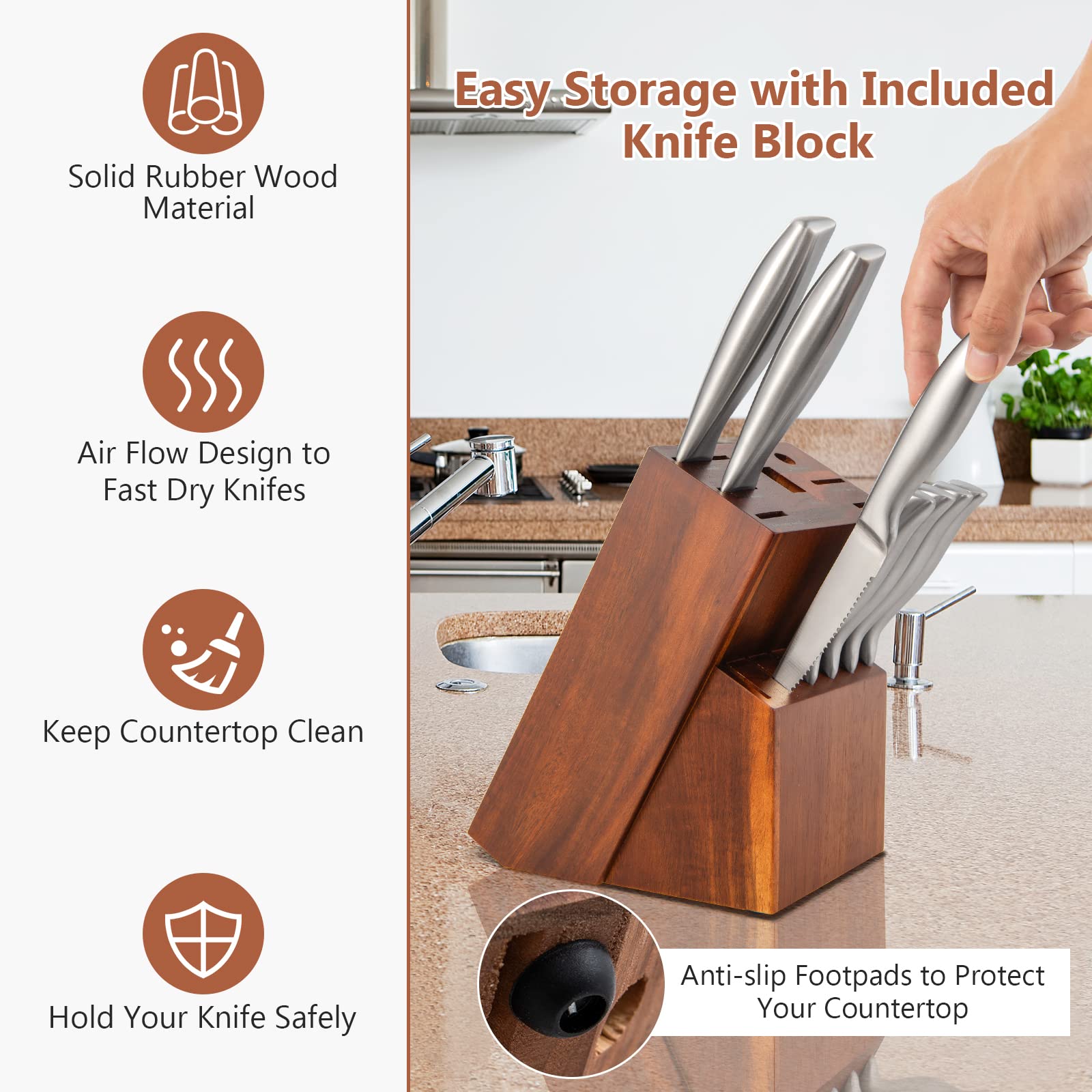PETSITE Kitchen Knife Set, 14 Pcs Stainless Steel Kitchen Knife Block Sets with Sharpener, Boxed, for Home, Restaurant