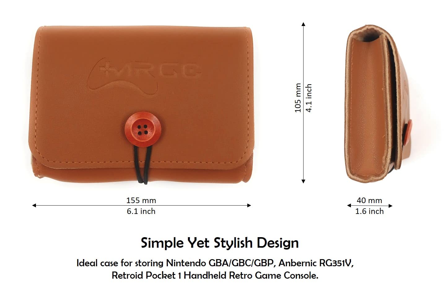 MRGC PU Leather Case Carrying Bag for Nintendo GBA / GBC / GBP, Anbernic RG351V, Retroid Pocket 1 - Portable Travel Case, Protective Pouch for Handheld Retro Game Console (Brown)