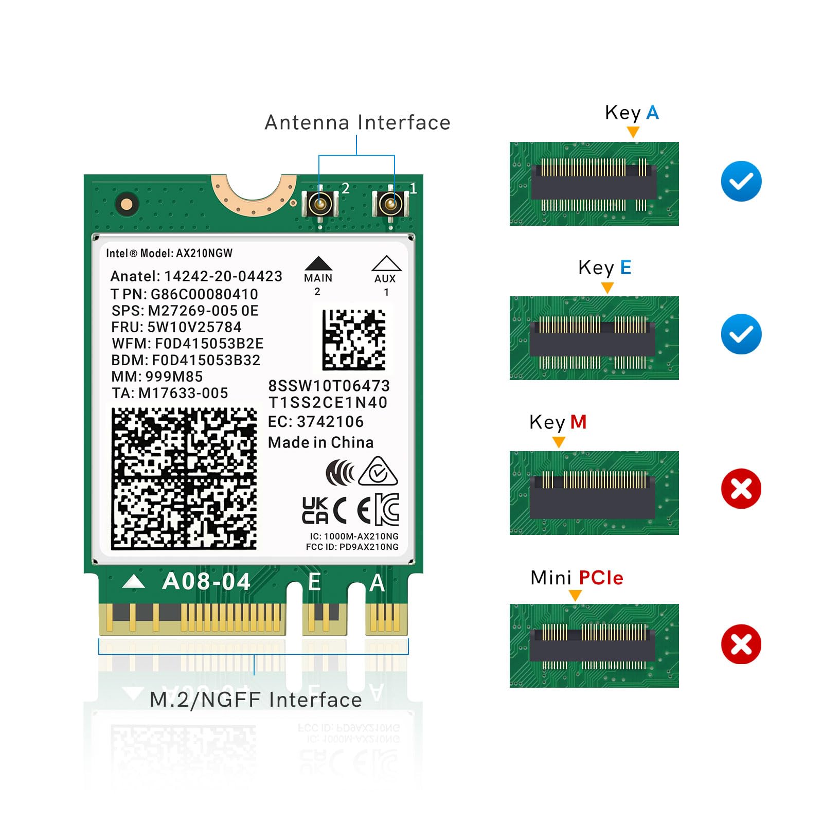 QFly WiFi 6 Card AX200NGW Wireless Network Card 2.4GHz 5GHz MU-MIMO Wi-Fi 6 (802.11ax) Module Adapter with Bluetooth 5.2 for PC Laptop Support Windows 10/11 64bit Gigabit M.2/NGFF