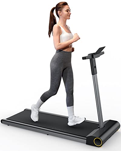 UREVO Under Desk Treadmill, Foldable Treadmill with APP, Folding Treadmill with Touch Screen, 2.5HP Walking Treadmill Under Desk, Walking pad Treadmill for Office with Handrail Black