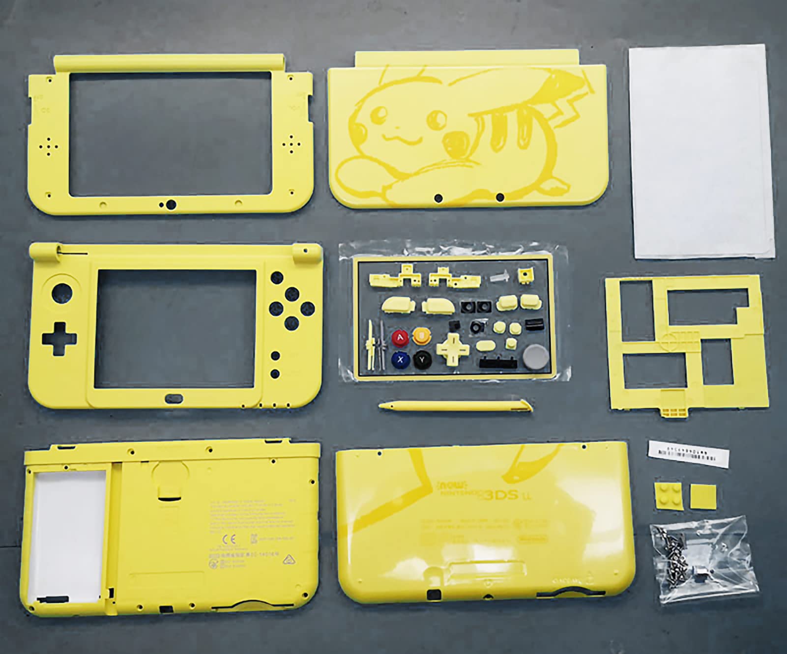 New3DSXL Complete Extra Housing Shells Replacement, Compatible with for Nintendo New3DS New 3DS XL/LL New3DSLL, Pikacu Yellow Case Cover Plates + Buttons + Screws + Stylus + Joy Cap Full Set