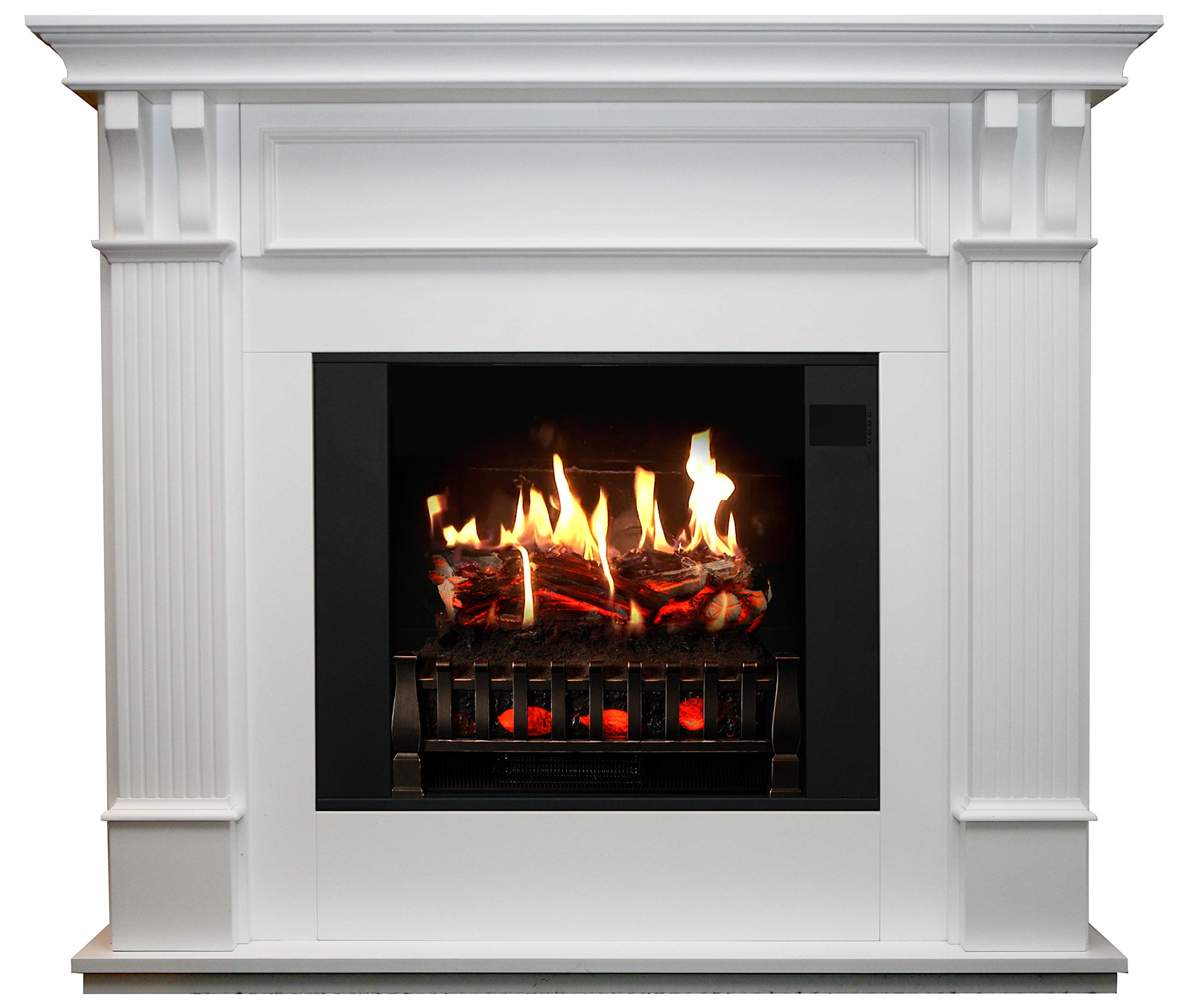 MagikFlame Most Realistic Electric Fireplaces - Trinity White Electric Fireplace with Wood Mantel Package - Large 55" w x 48" t x 18" d - Includes 5200 BTU Log Set Heater LED, Crackling Sounds, App