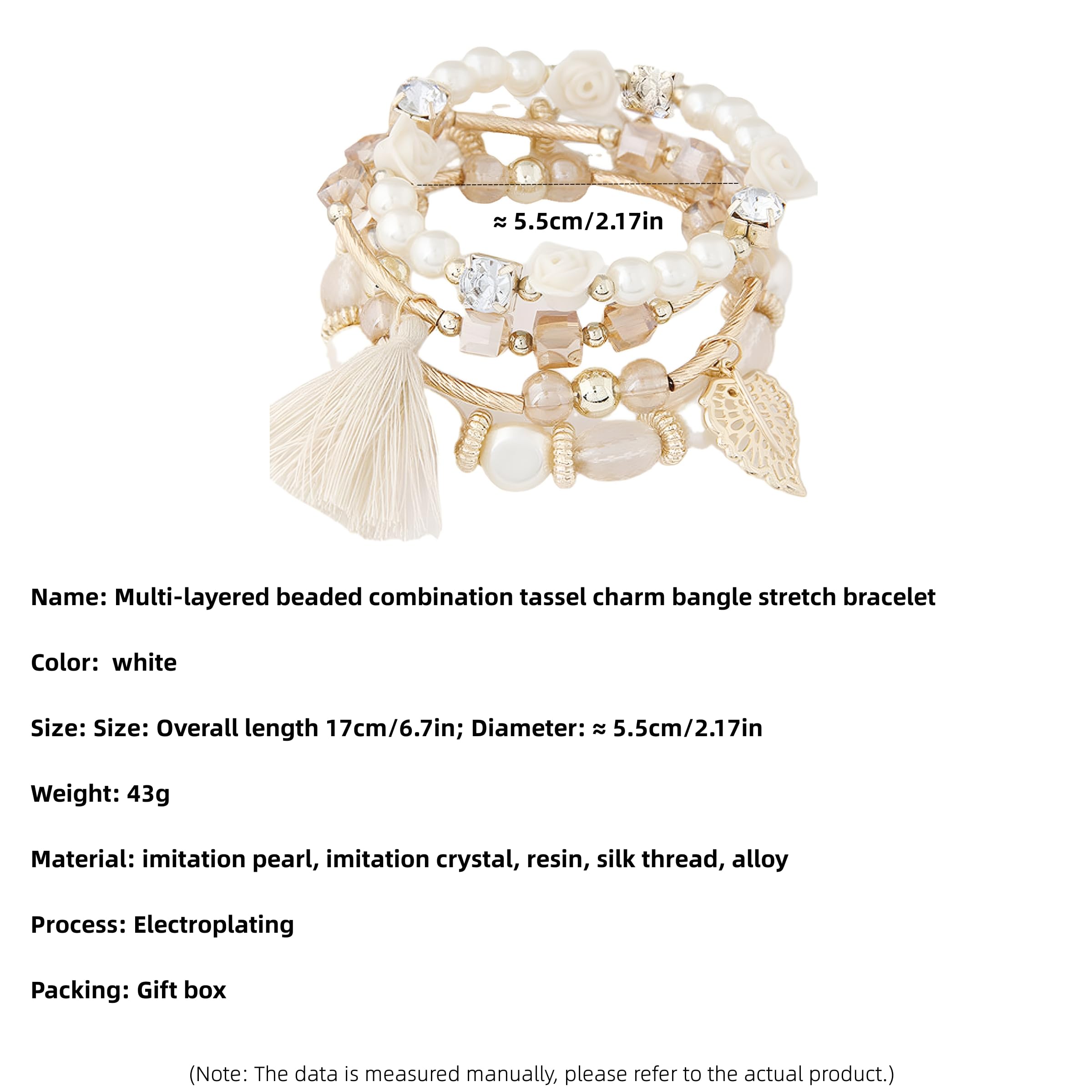 Metal Crystal Pearl Versatile Bracelet Leaf Multi layer Tassel Bracelet Bracelet Bracelet (white)