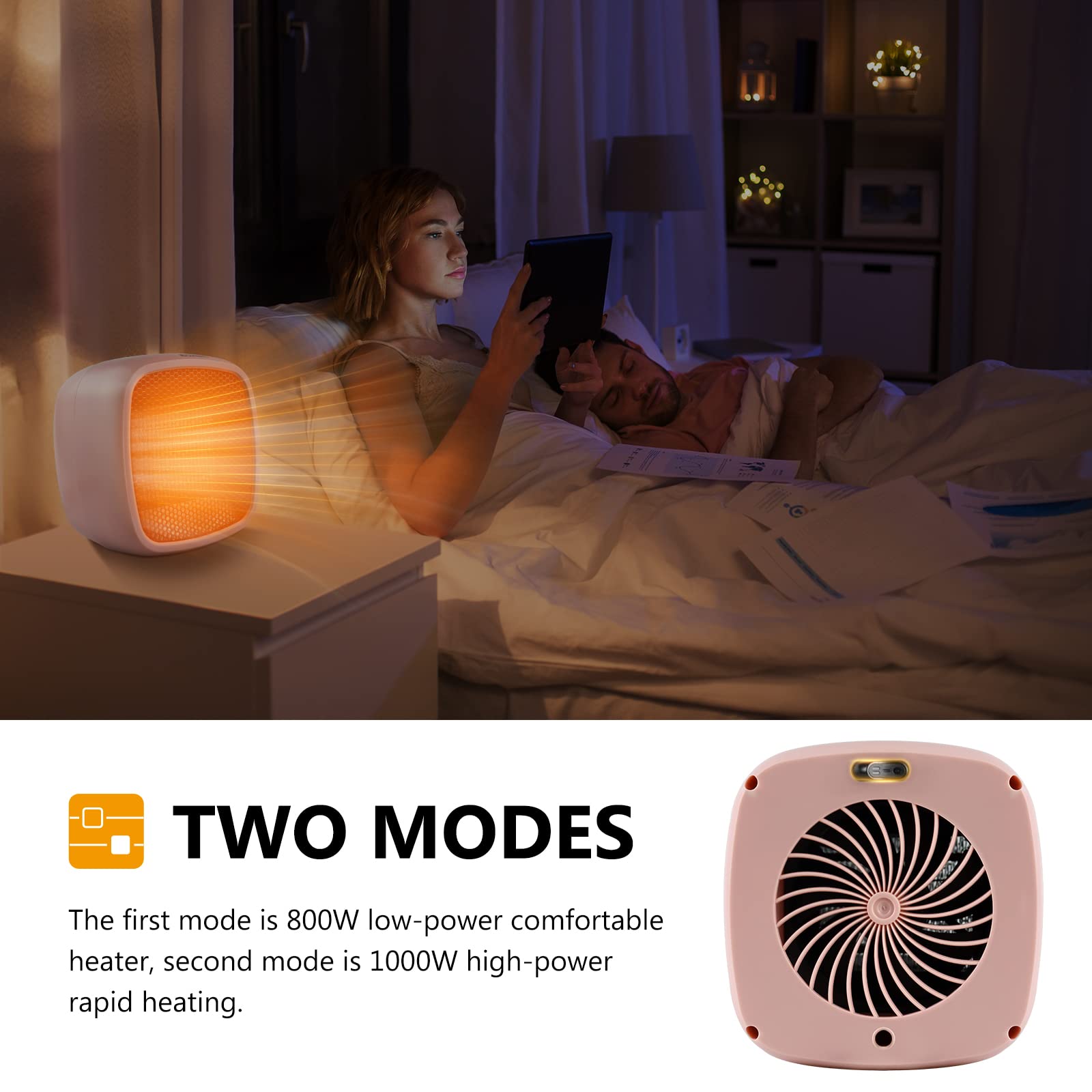 Portable Space Heater, YOUCIDI 1000W/800W Ceramic Electric Heater, Compact Small Warmer, Heat Up in 2 Seconds, Safe and Quiet for Office Room Desk Indoor Use (Pink)