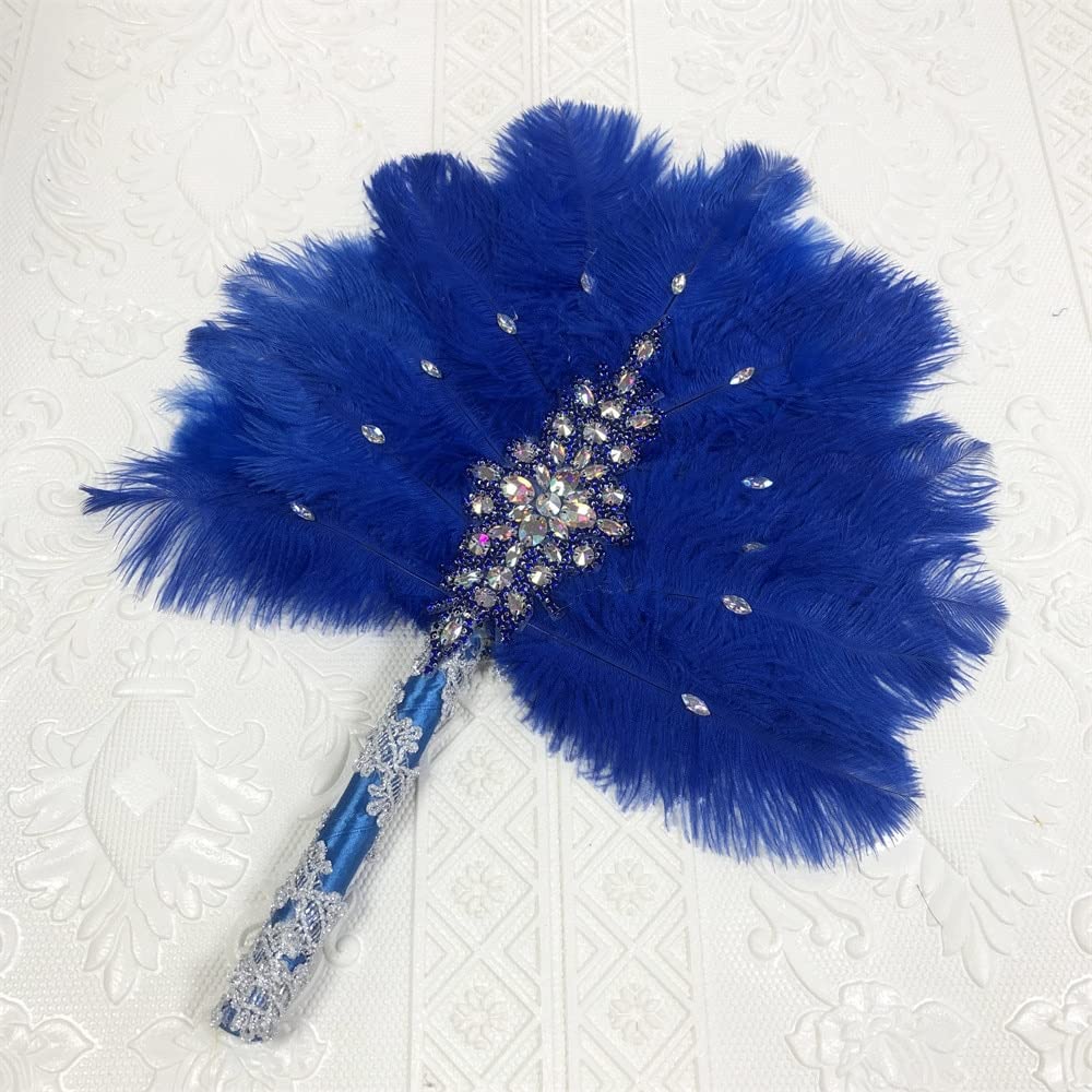 Msbfea Big Size Design African White Ostrich Feather Ladies Wedding Feather Fan for Bride Feather Nigerian - Same as Pictures Color 189
