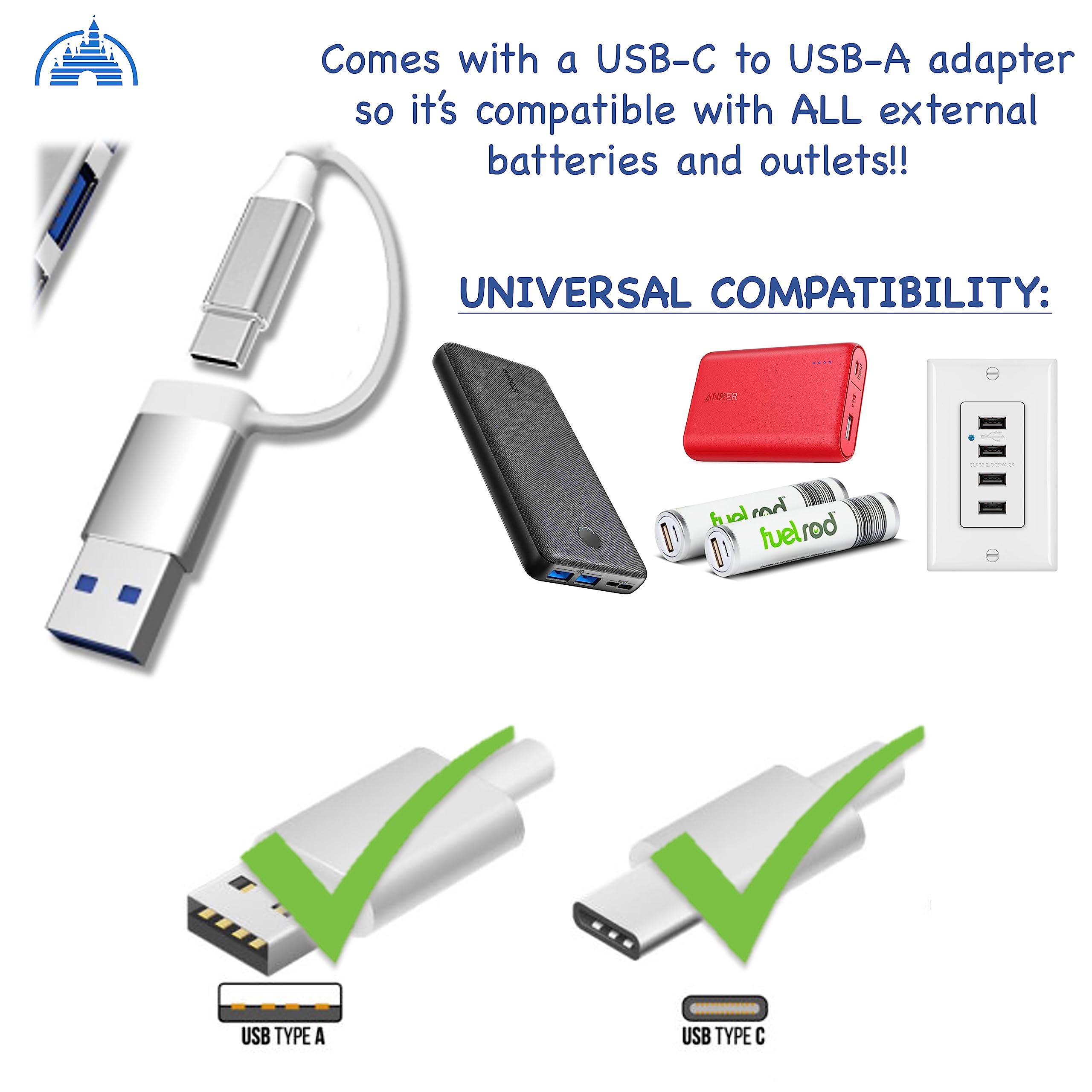 Kaizen Kreations MultiCharger for MagicBand+, MagicBand +, Magic Band Compatible with FuelRod & Other External Battery. Disneyland Accessories for Trip to Disney World Cruise (USB-A & USB-C, 1-Pack)