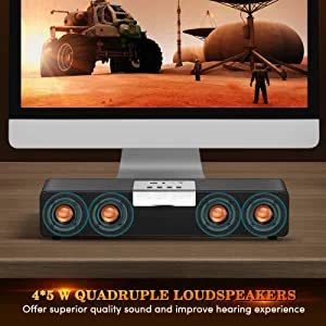 Roleader Bluetooth Computer Speakers Wireless Soundbar - PC Player Speaker with Built-in 4500mAh Battery Audio Stereo Sound Bar for Laptops Monitor TV Desktop Smartphone