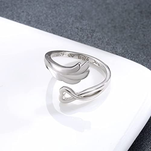 oGoodsunj Infinity Angel Wing Ring Sterling Silver Guardian Feather Jewelry Gift for Women (Heart)