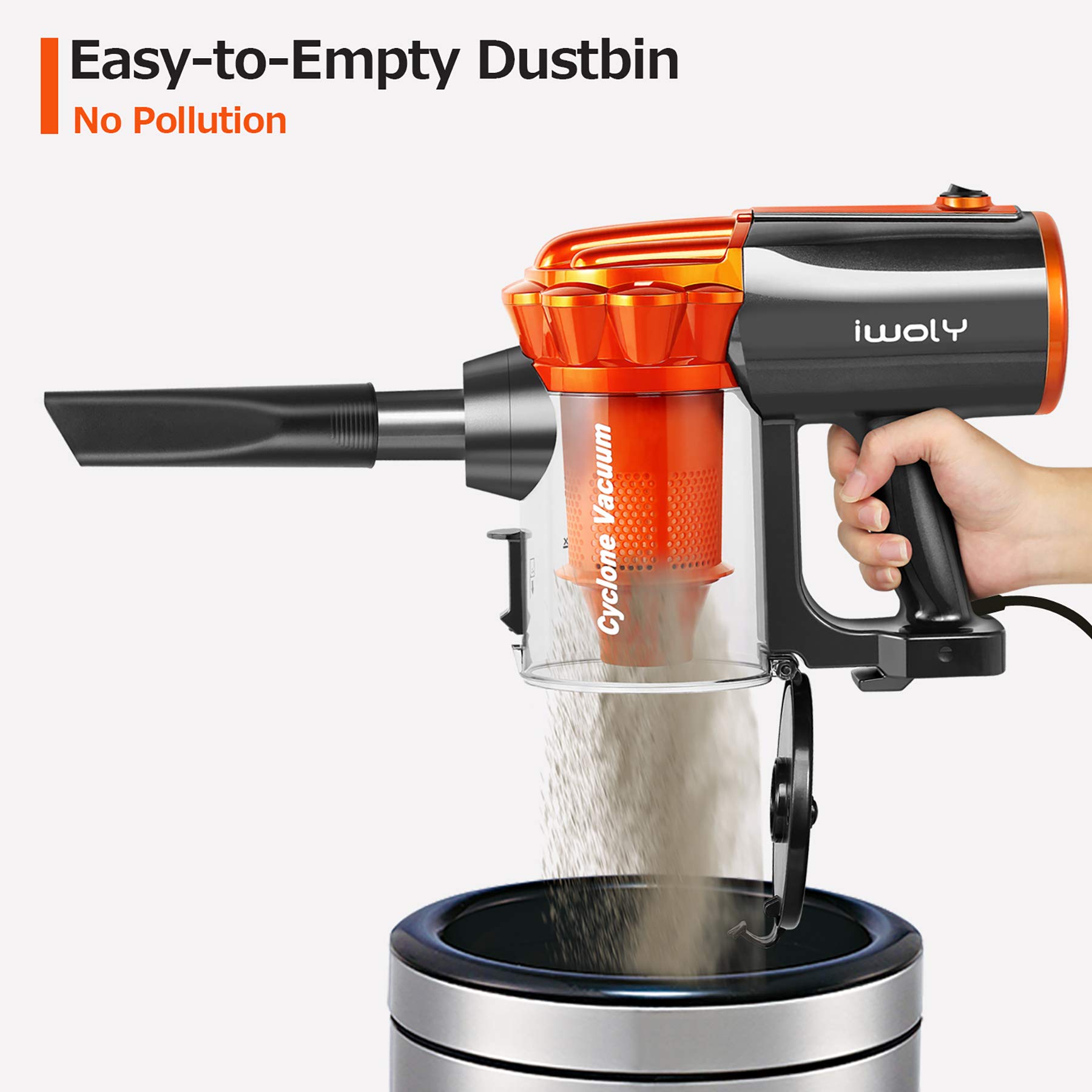 iwoly V600 Vacuum Cleaner Corded Bagless Stick and Handheld Vacuum for Hard Floor (Orange)
