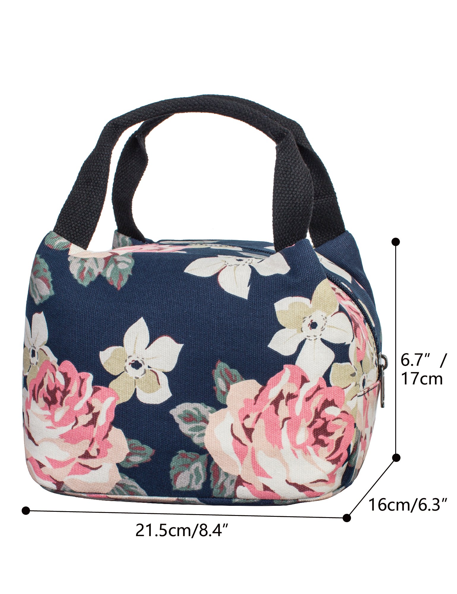 Leaper Reusable Insulated Lunch Bag Cute Lunch Box Tote Bag for Girls Black