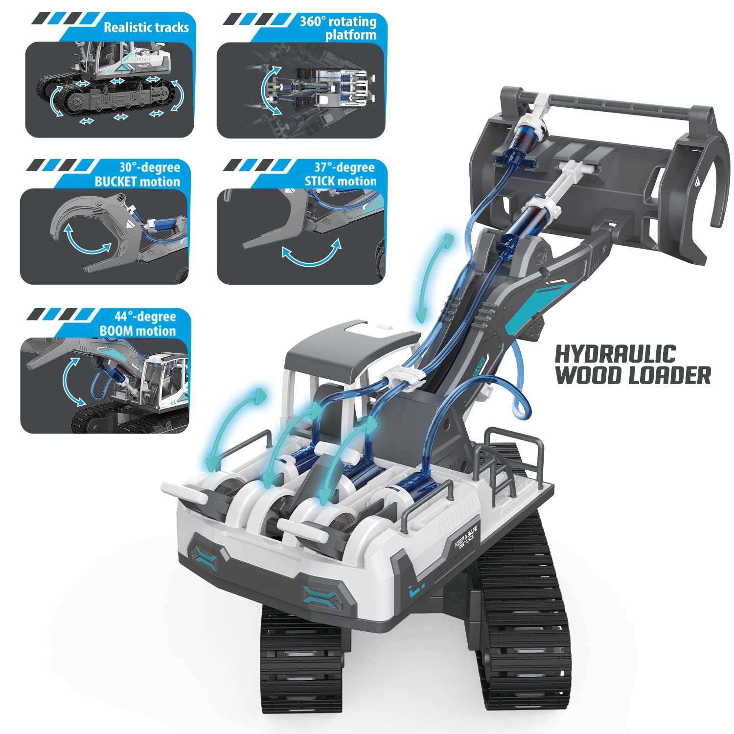 Mostop STEM Building Hydraulic Excavator Toy for Kids, 6 in 1 Hydraulic Robot Arm Construction Truck with Bulldozer,Crane,Wood Loader,Grabber,Fire Engine Set,Science Projects Engineering Vehicle