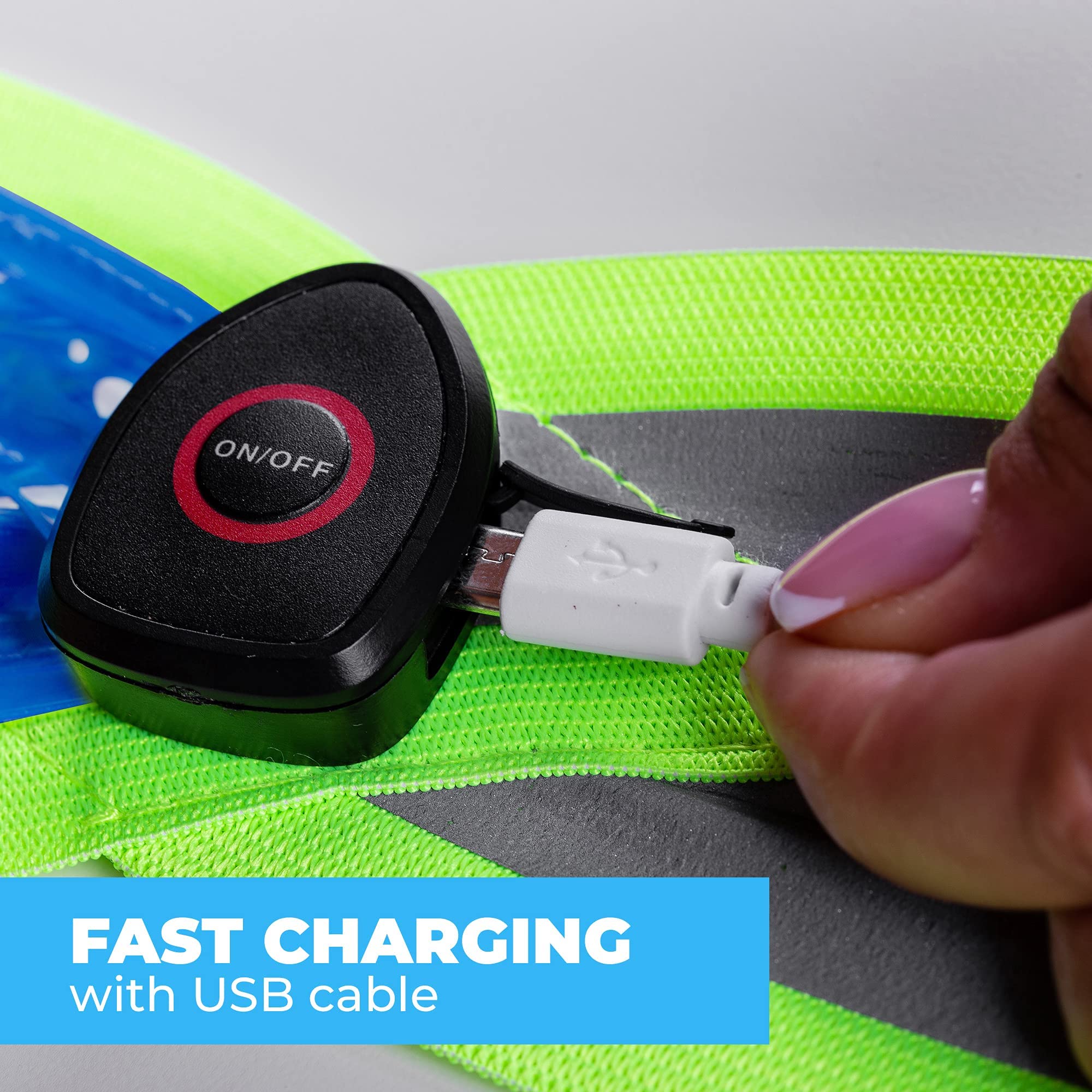 LED Reflective Vest for Running or Cycling USB Rechargeable, High Visibility Safety Vest for Construction, Running Lights for Runners, Motorcycle Vest, Adjustable Reflective Running Gear (Neon Green)