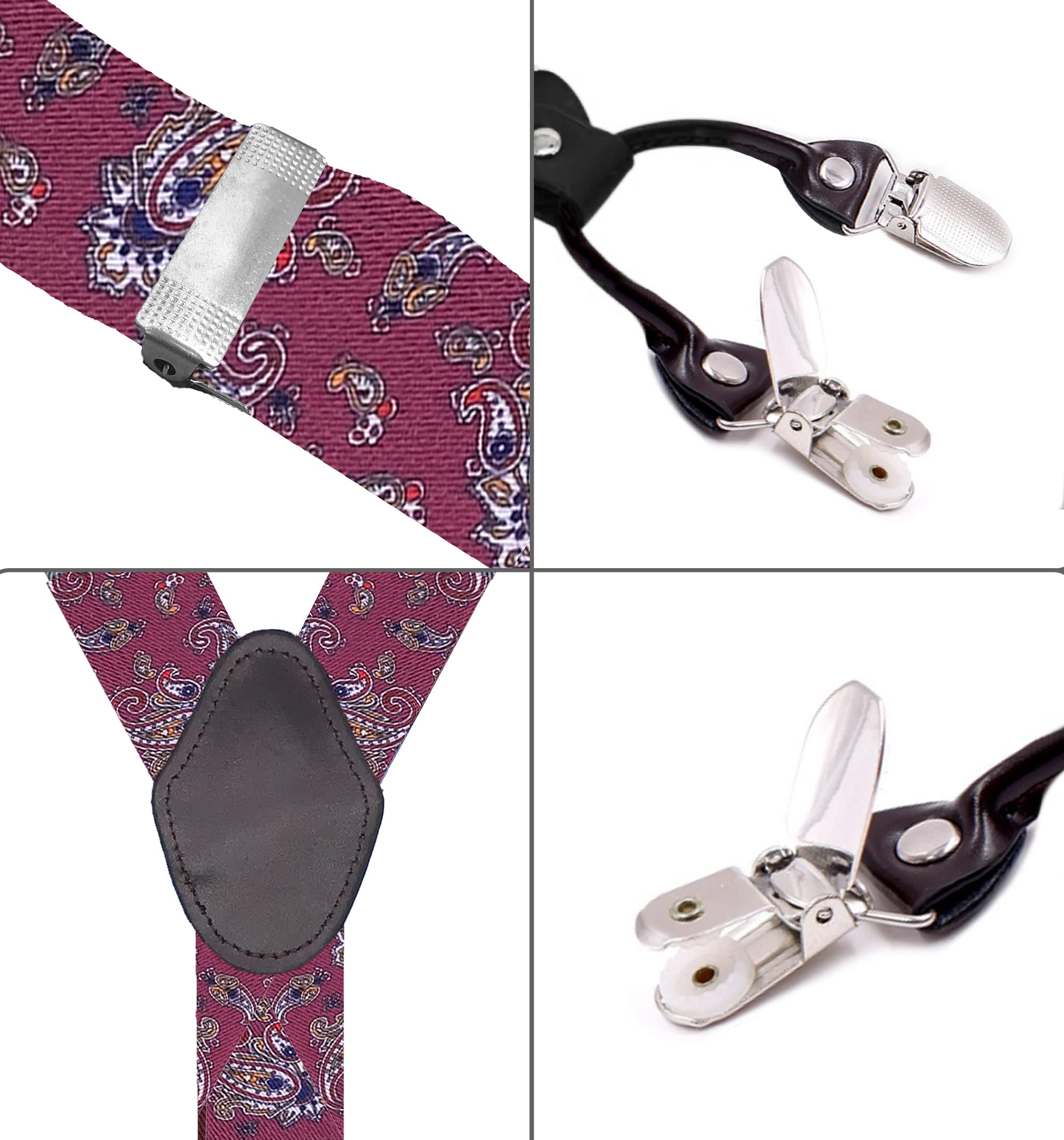 L04AYABY Suspenders for Men 6 Heavy Duty Metal Clips Red Cashew Blossoms Straps