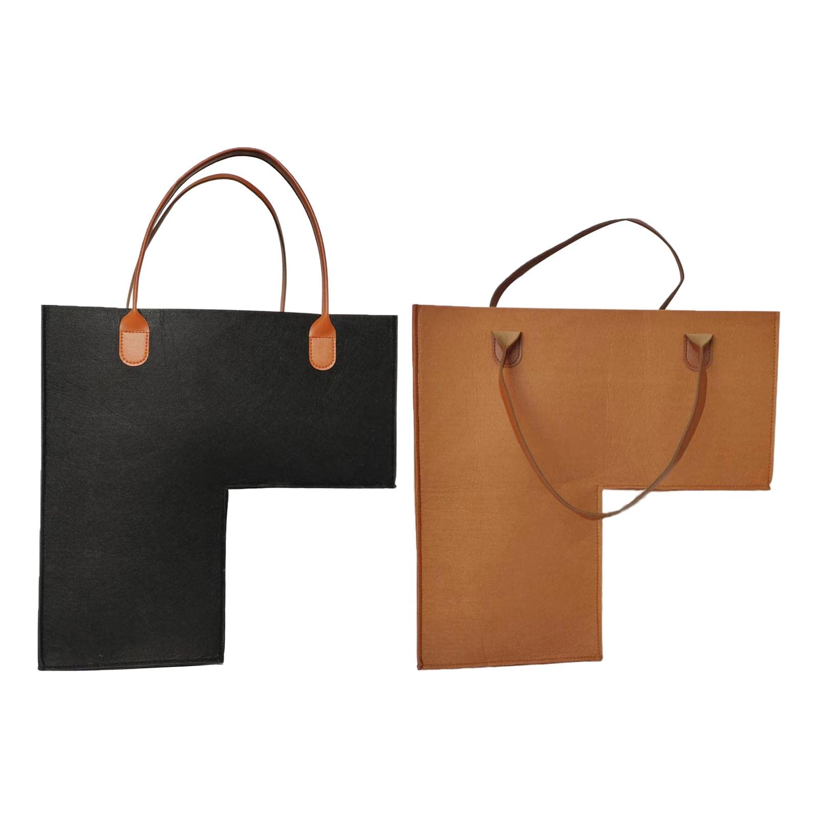 KLKCMS 2Pieces Stair Basket with Leather Handle for Carpeted Stairs, Staircase Basket for Wooden Stairs, Foldable Basket Organizer for Office, Black and Brown