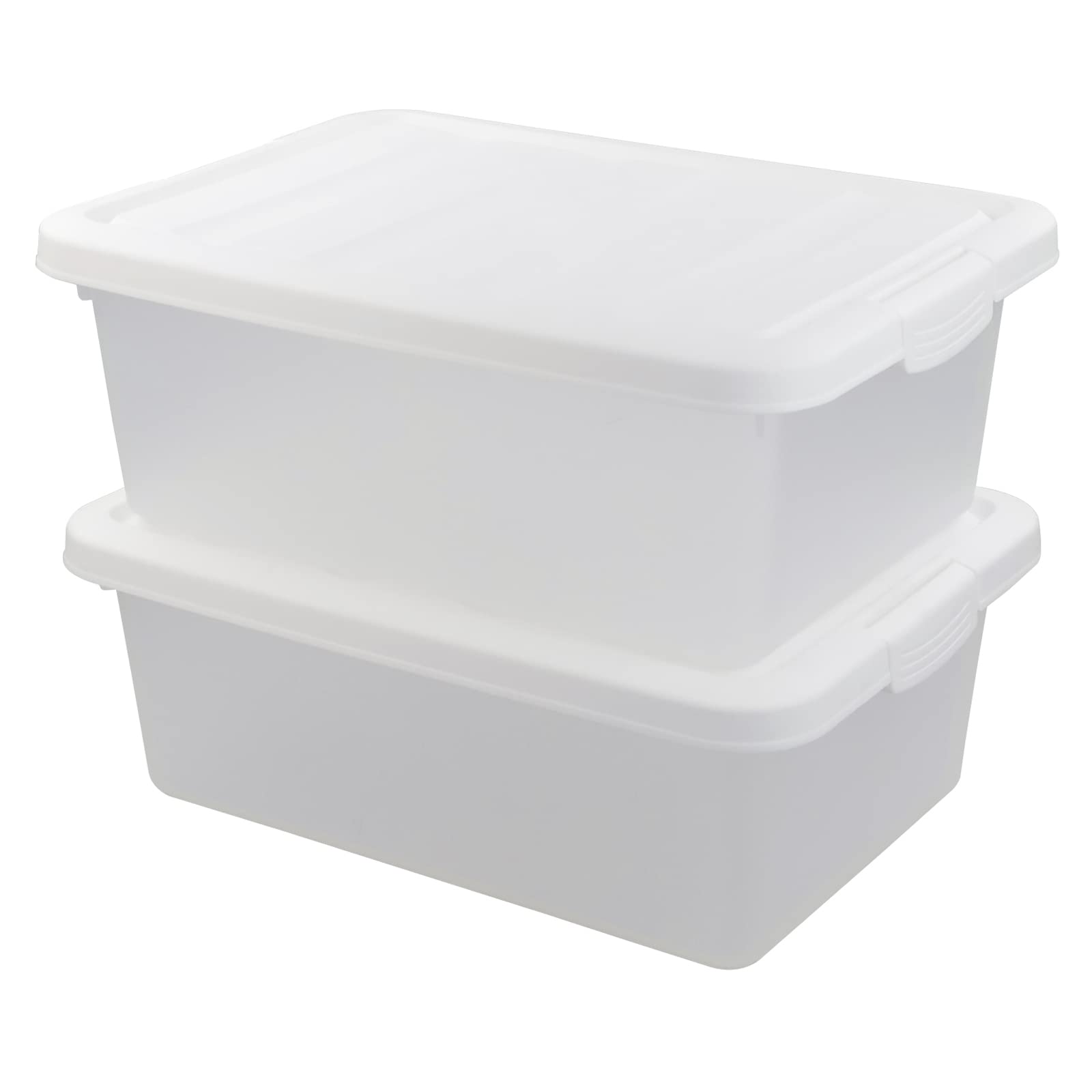 Jandson 14 Quart Clear Frosted Bin, Plastic Latching Box/Container with White Lid, Pack of 2, F