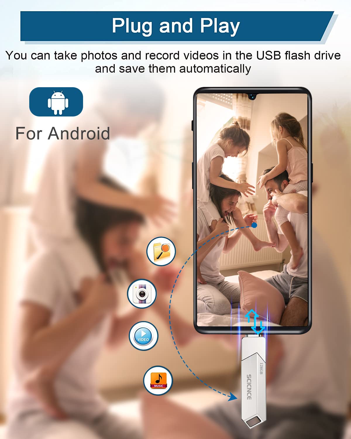 SCICNCE 128GB Photo Stick iPhone Flash Drive, for iPhone USB Memory Stick Thumb Drives USB Stick External Storage Compatible with iPhone iPad Android PC (Silver)