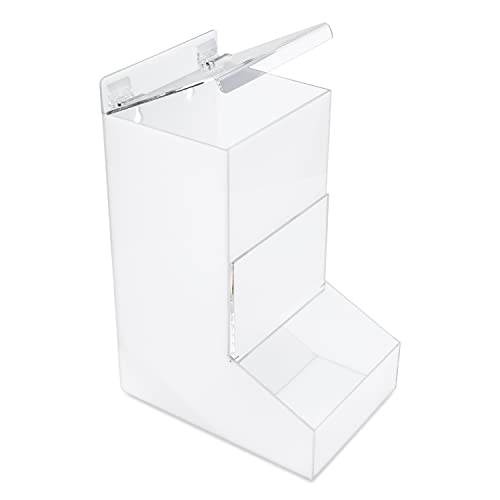 SimplyImagine White Acrylic Earplug Holder - Universal Storage Dispenser w/2 Lids for Small Bulk Accessories - Finger Cots, Coffee Creamers, Laundry Pods, Candy Bars - Stand or Mount