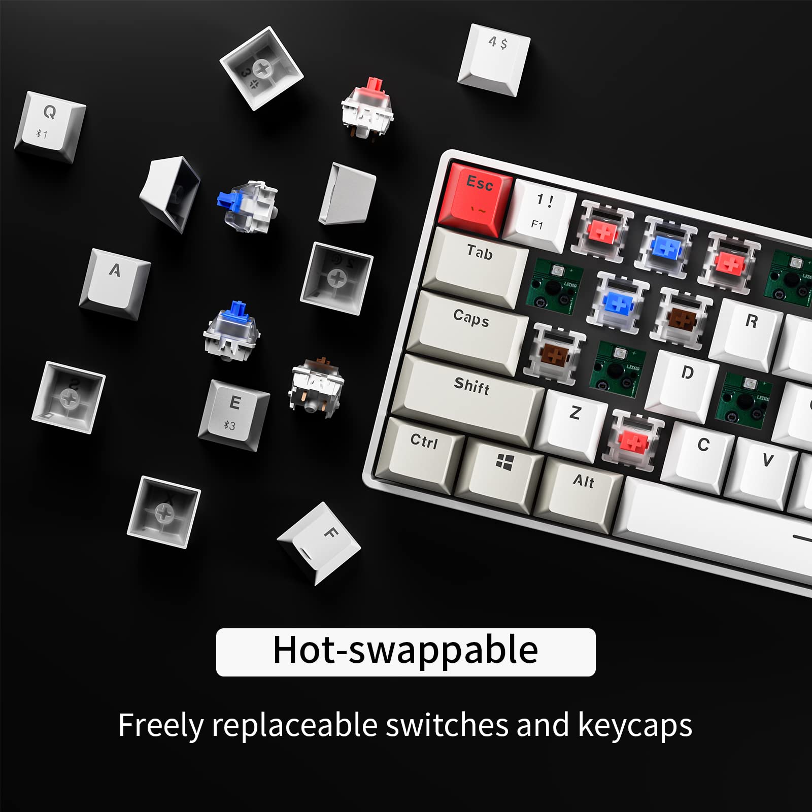 Newmen GM610 60% Mechanical Keyboard,Type-C/Bluetooth Keyboard with RGB Backlit, Hot-Swappable 61 Keys Compact Mechanical Keyboard for Mac/PC Gamer, Travel, Easy to Carry on Business Trip(Blue)