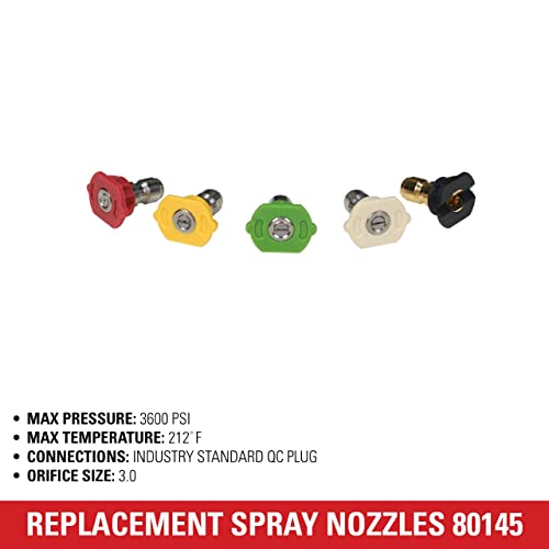 Simpson Cleaning 80145 3600 PSI Universal Pressure Washer Nozzles, 1/4-Inch Quick Connect, Hot- or Cold-Water Use, Set of 5