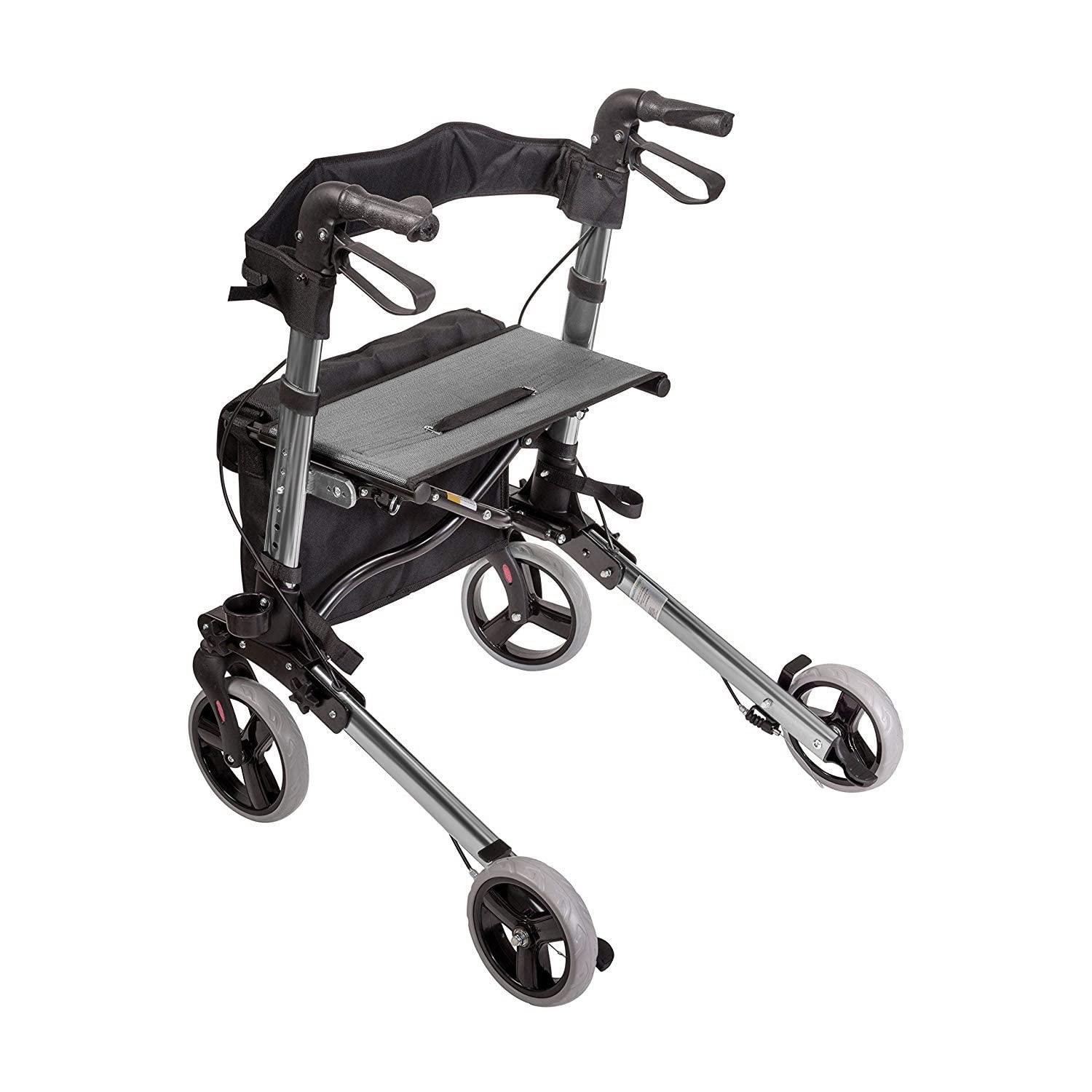 HealthSmart Walker Rollator with Seat and Backrest, Adjustable Handle Height, FSA HSA Eligible, Removable Storage Bag and a Durable Lightweight Frame That Folds While Supporting up to 300 pounds