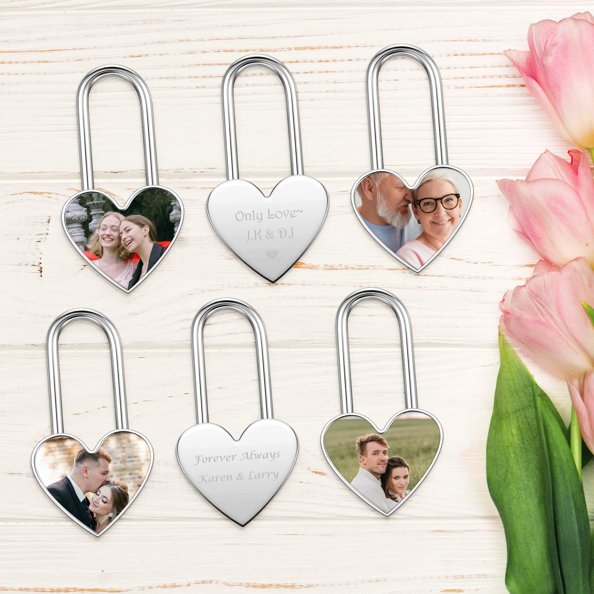 PiercingJ Padlock with Key Personalized Love Heart Lock Customized Photo Engraving Wish Lock for Couple Friends Birthday Christmas Valentine's Day Gift