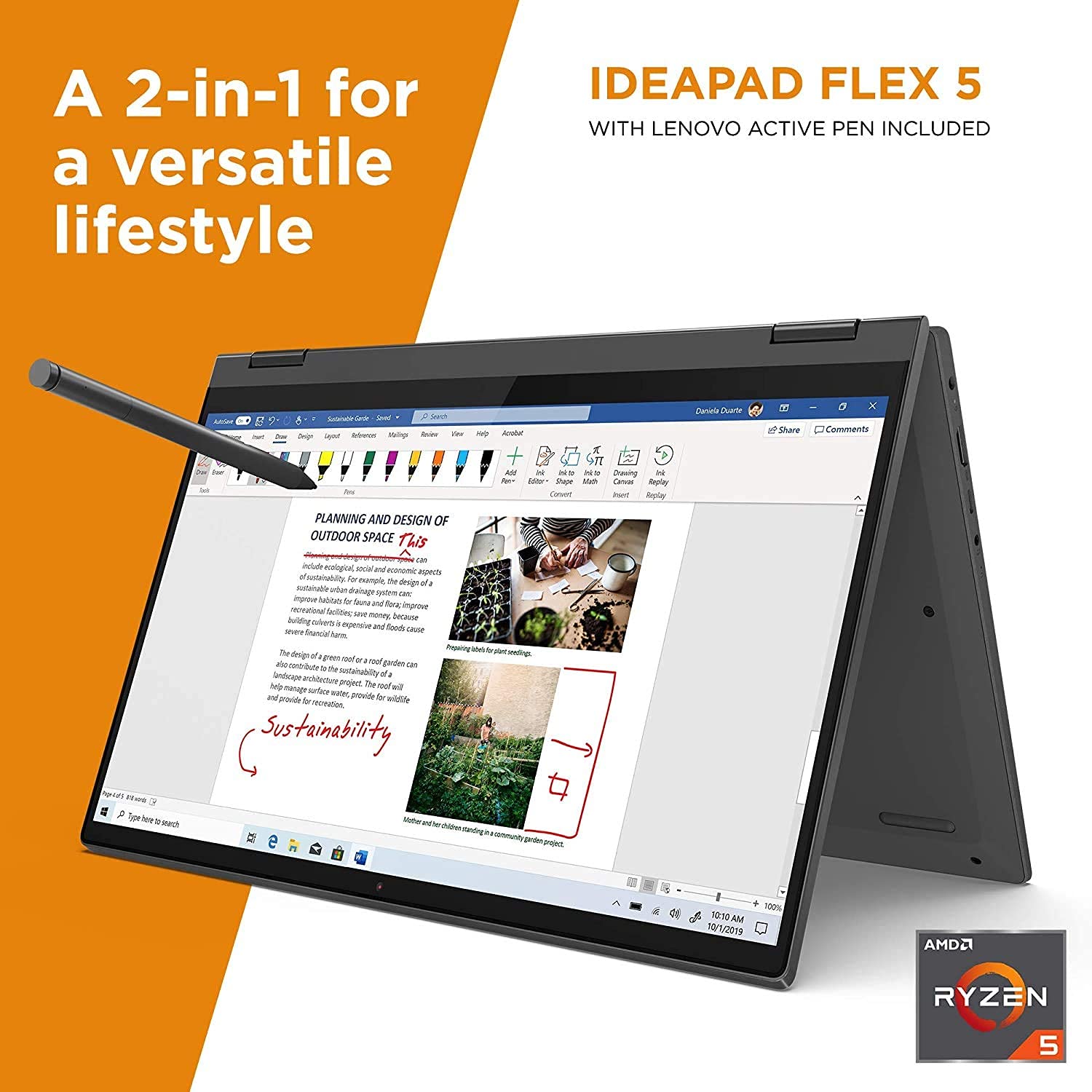 Lenovo Flex 5 14" 2-in-1 Laptop, 14.0" FHD (1920 x 1080) Touch Display, AMD Ryzen 5 4500U Processor, AMD Radeon Graphics, Digital Pen Included, Win 10 Pro, Graphite Grey (16GB RAM + 1TB SSD)