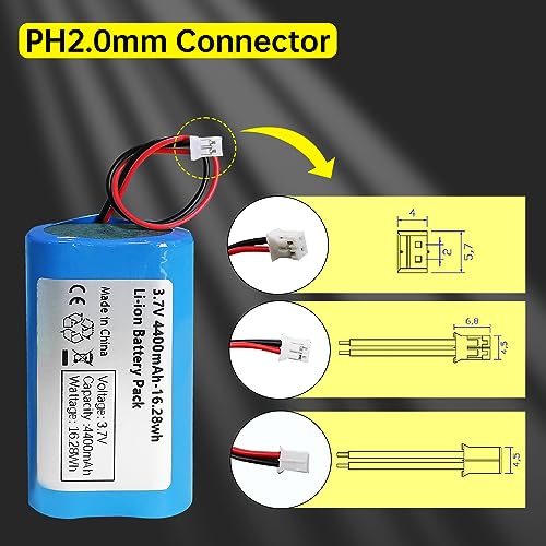 Qimoo 3.7V 4400mah-16.28Wh Rechargeable Battery Pack Lithium Ion Batteries with PH2.0mm Connector for DIY Electronics Products, Toys, Lighting, Bluetooth Equipment