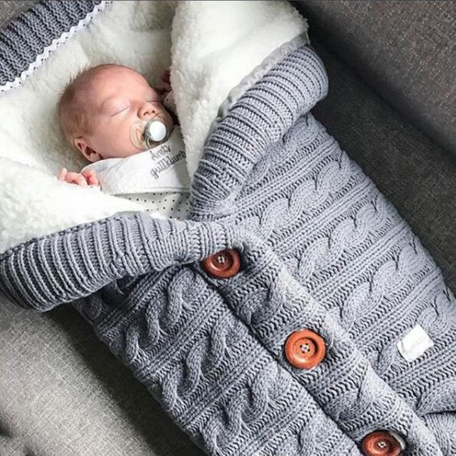 insular Warm Baby Sleeping Bag Envelope Winter Kid Sleepsack Footmuff Stroller Knitted Sleep Sack Newborn Knit Wool Swaddling Blanket (Pink)