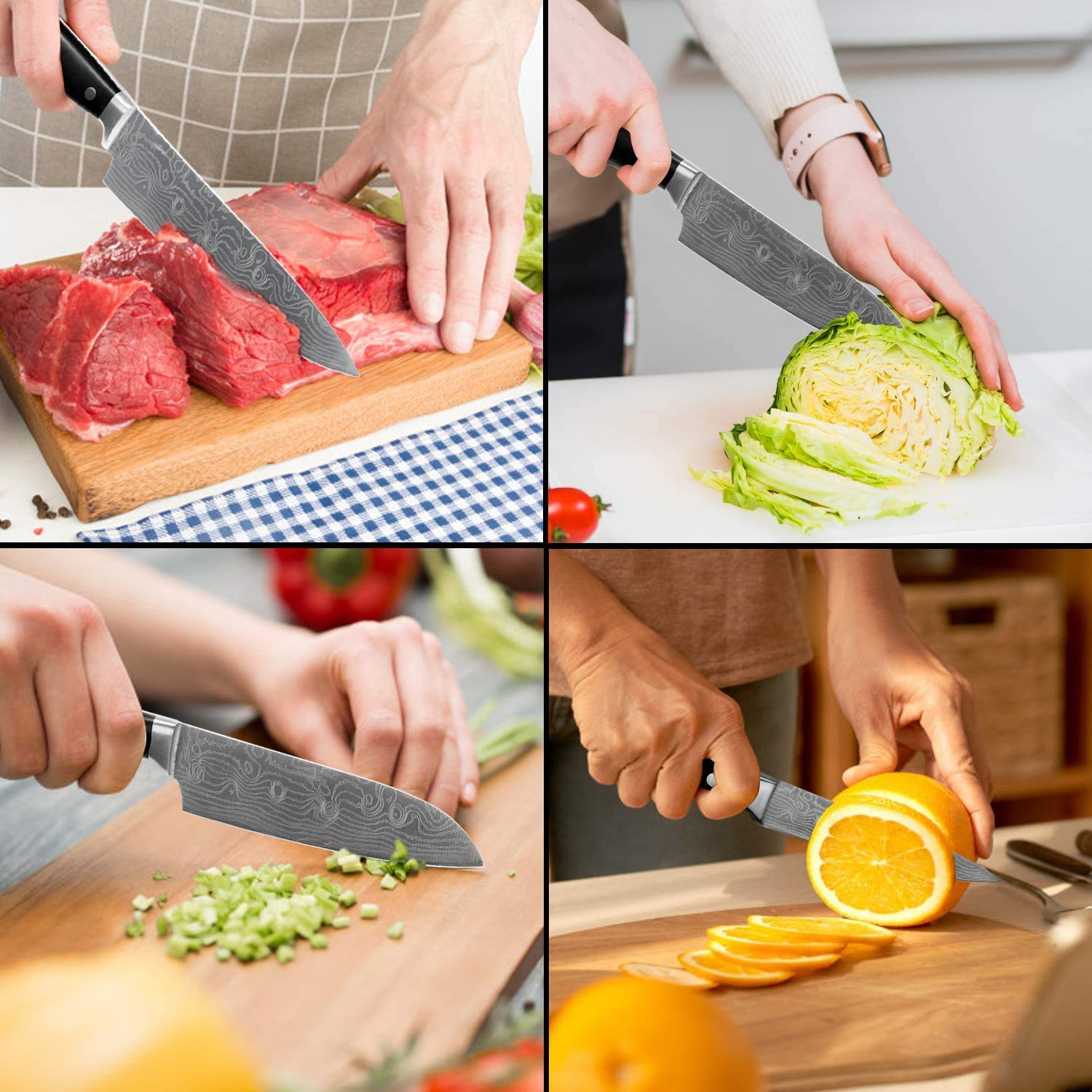 Mifiatin 5 Piece Knife Set with Wooden Box, Professional Kitchen Chef’s Knives, Chef Knife Set, Rust-proof For Home and Restaurant Use,Easy to clean